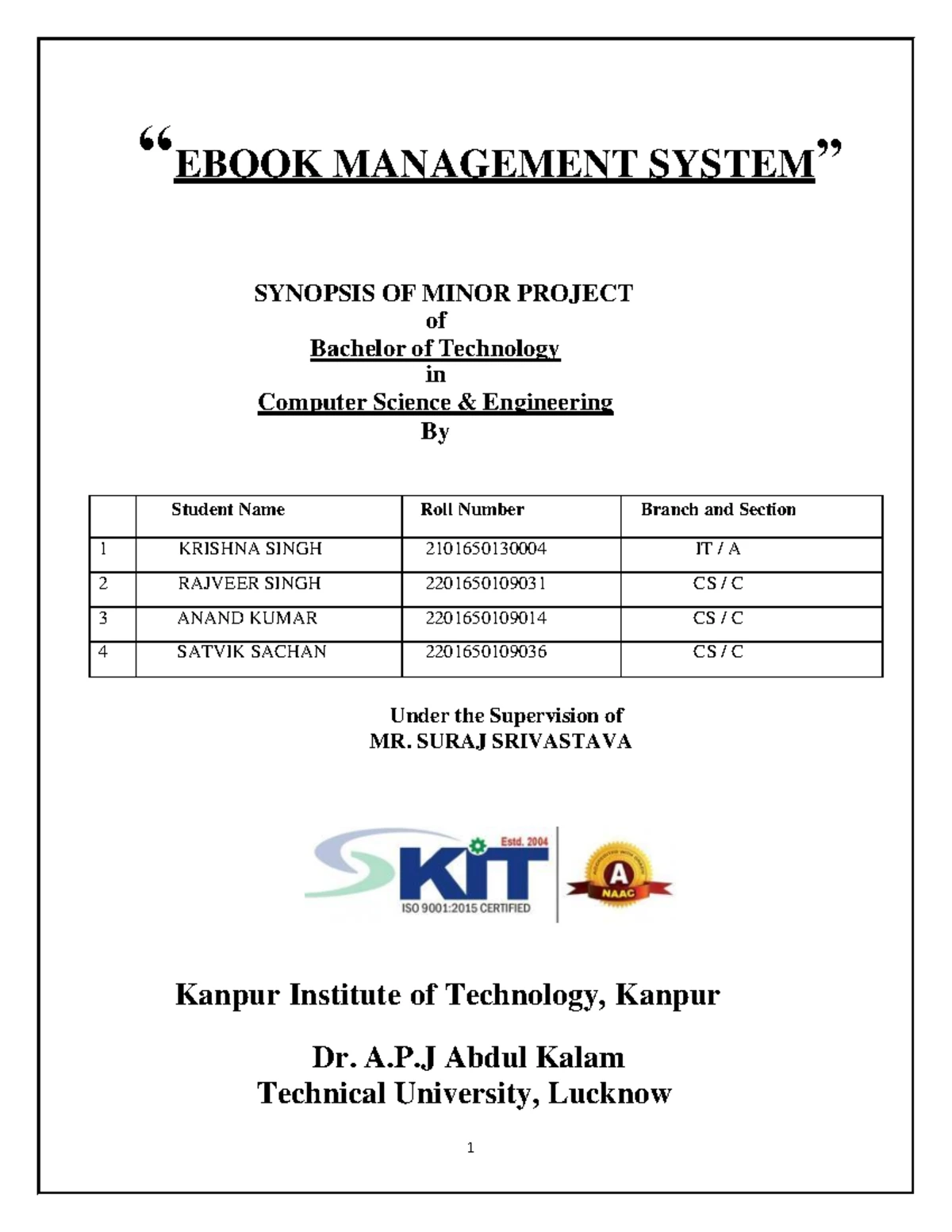 EBOOK MANAGEMENT SYSTEM (B.Tech Project) - Final Report PDF - Studocu