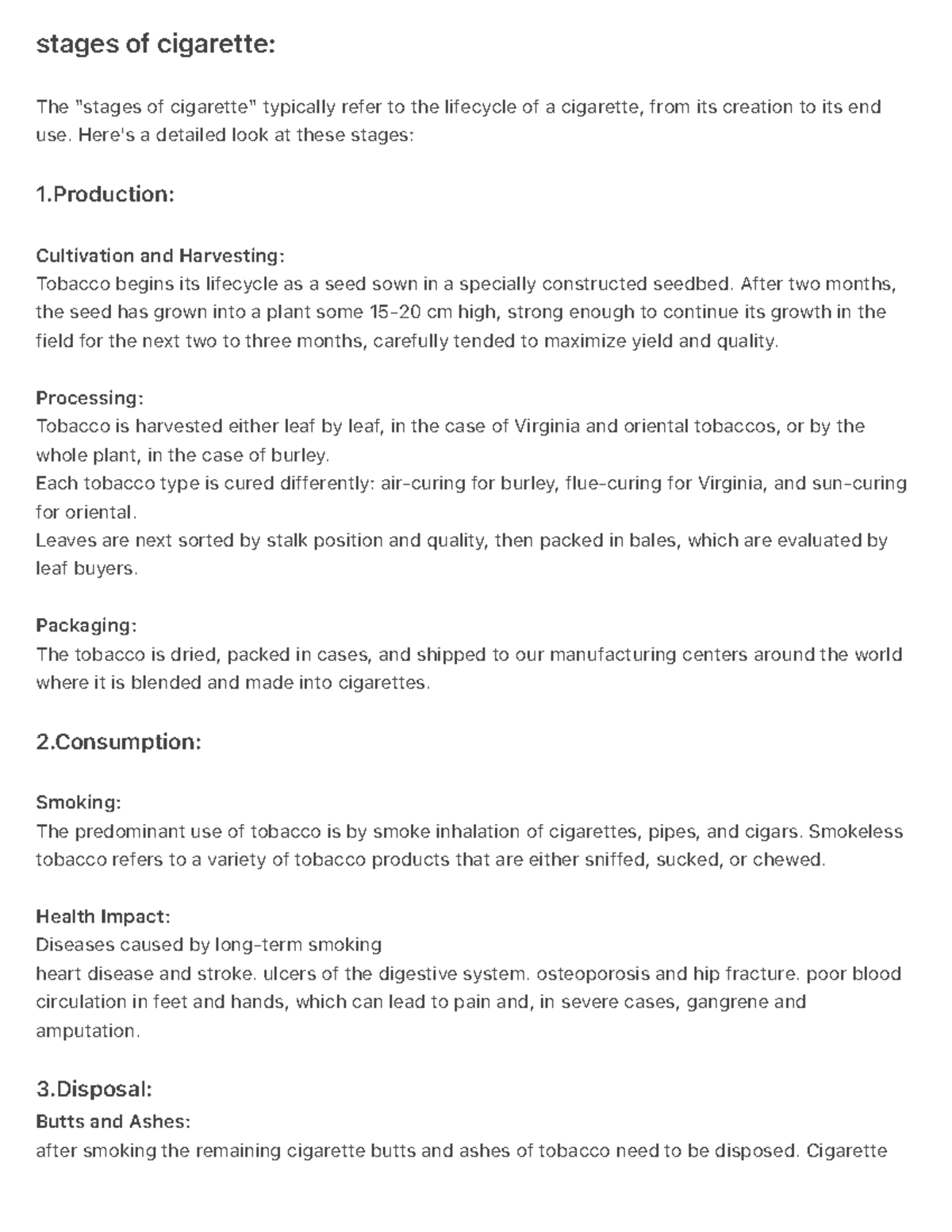 Stages of Cigarette Lifecycle: Production, Consumption, and Disposal ...