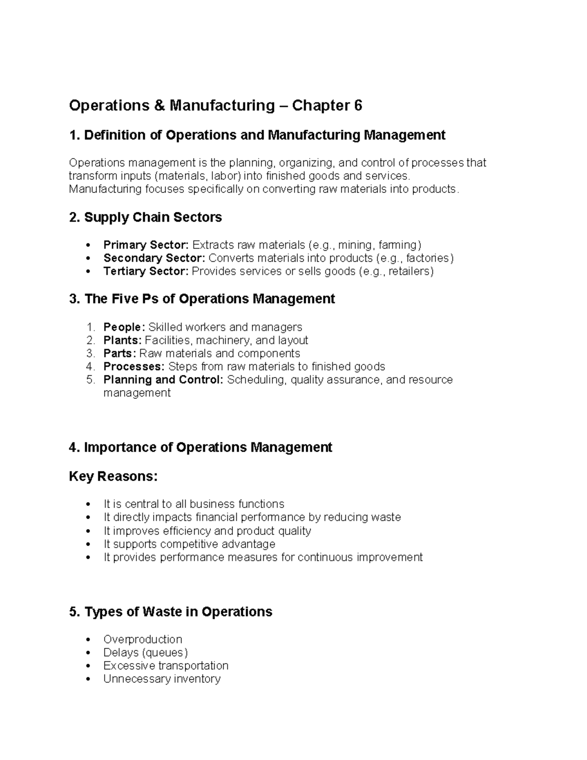OBS Chapter 6 - Operations Management and Manufacturing Strategies ...