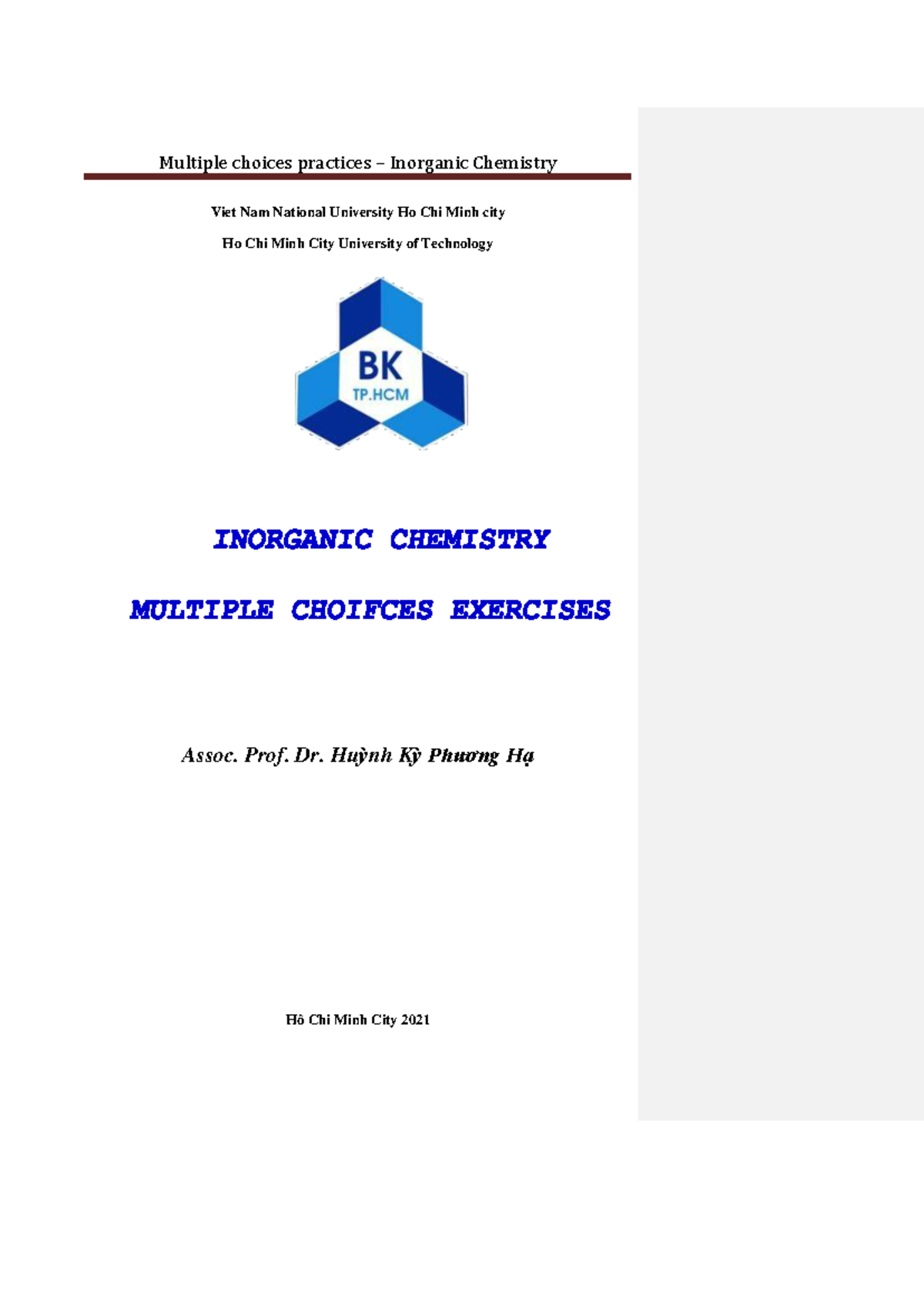 Multiple Choice Questions on Inorganic Chemistry (Course Code: IC101) - Studocu