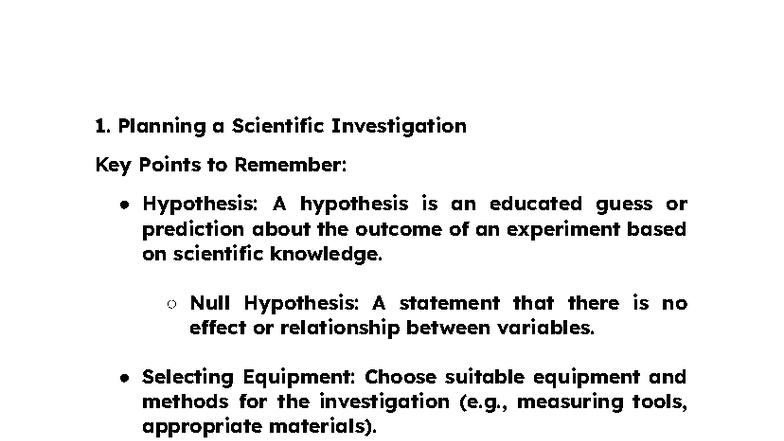 BTEC Applied Science UNIT 3: Key Points for Scientific Investigations ...