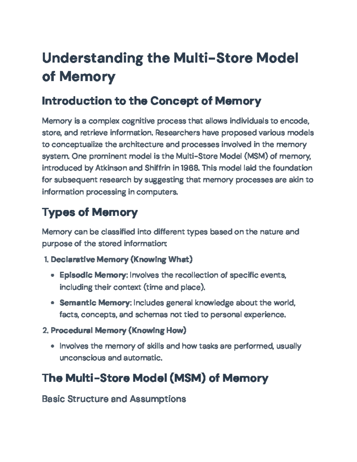 Understanding the Multi-Store Model of Memory: Key Features and ...