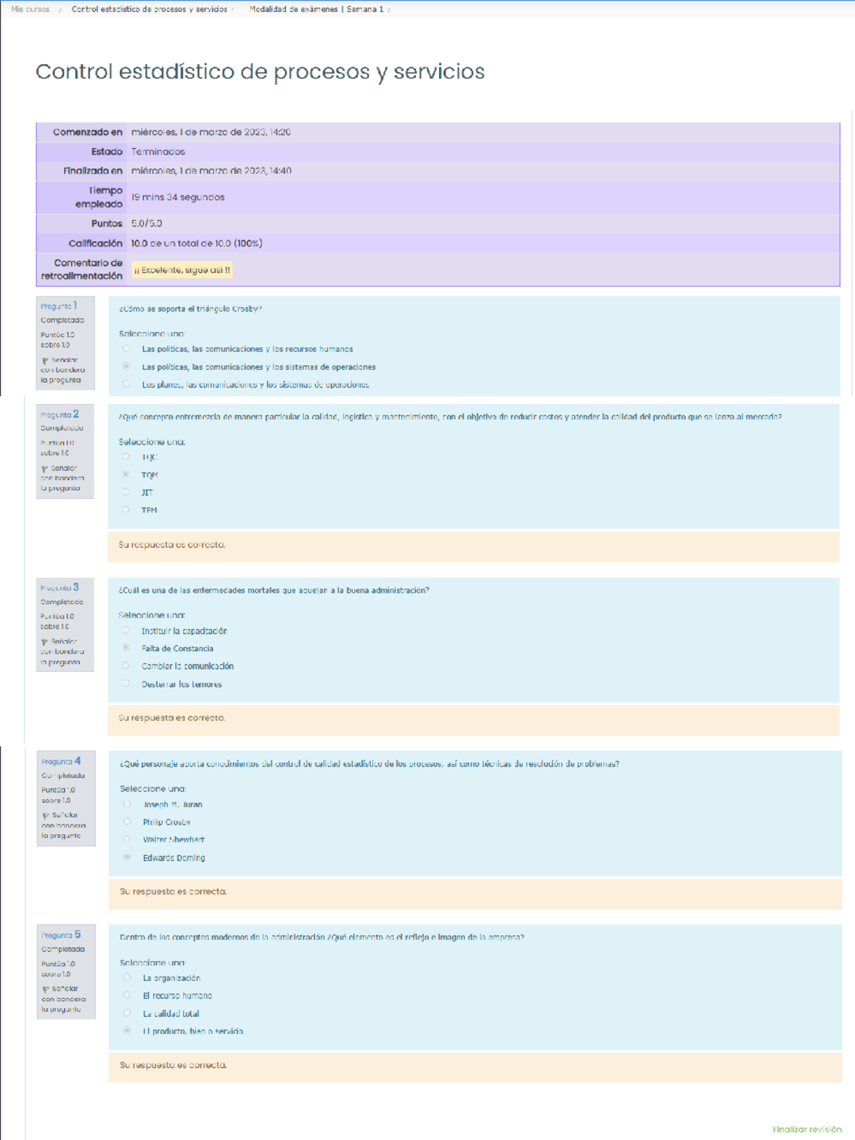 Examen Semana-1 - Control estadístico de procesos y servicios - Studocu