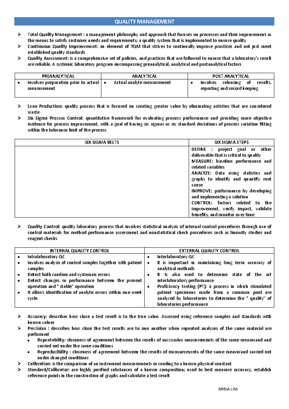 CC 1 Topics - Quality Management in Total Quality Management - Studocu