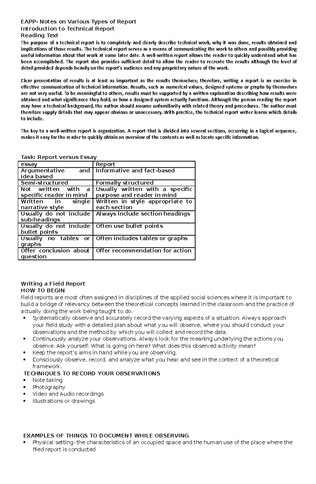 EAPP- Final Notes on Types of Reports and Their Structures - Studocu