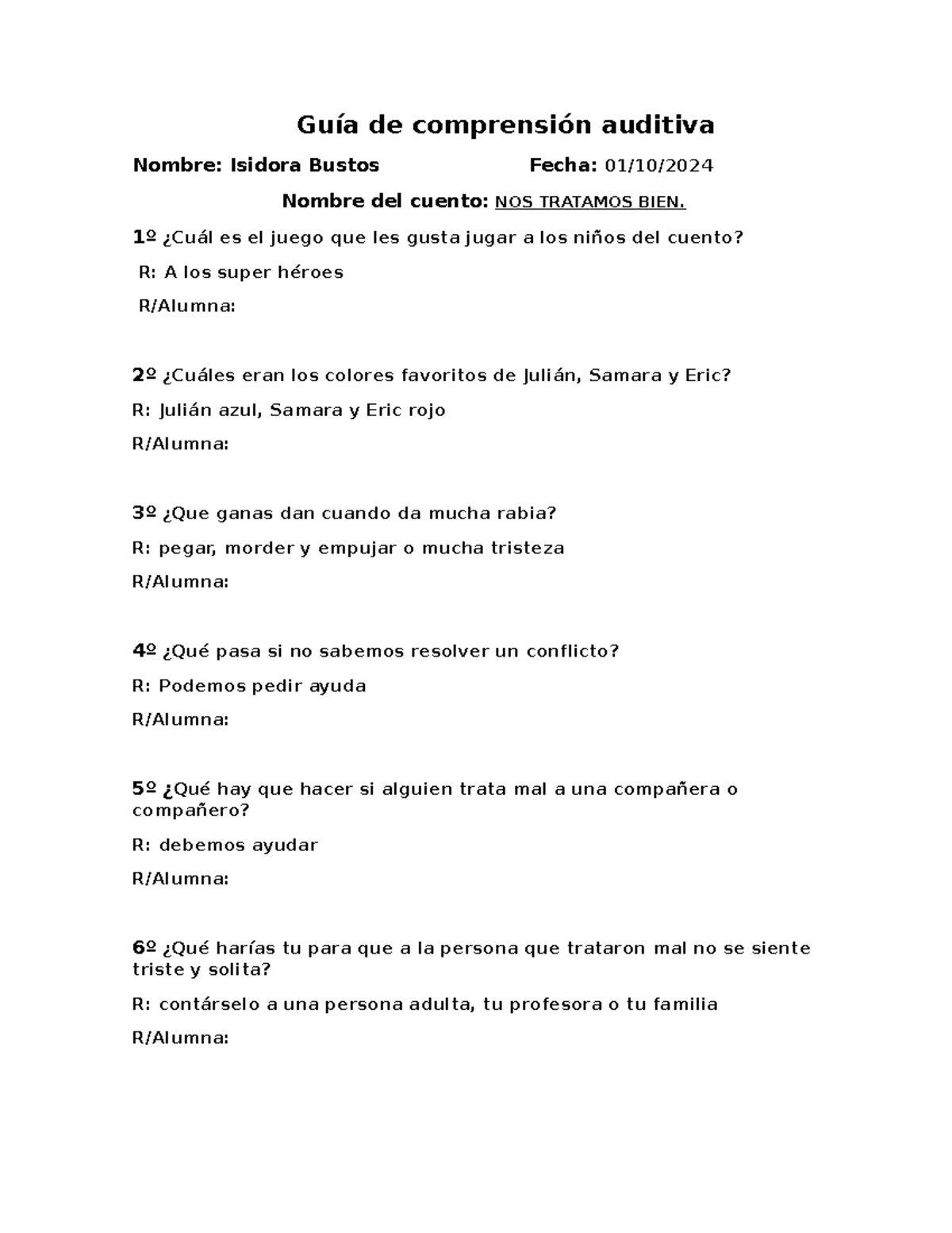 Guía de Comprensión Auditiva: Actividades sobre "Nos Tratamos Bien ...
