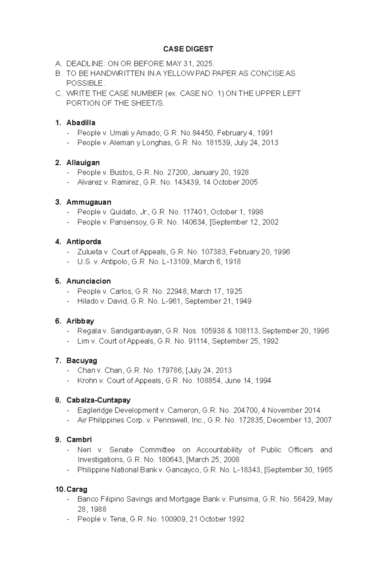 Case Digest in Evidence: Key Cases and Deadlines (G.R. No. 84450 ...