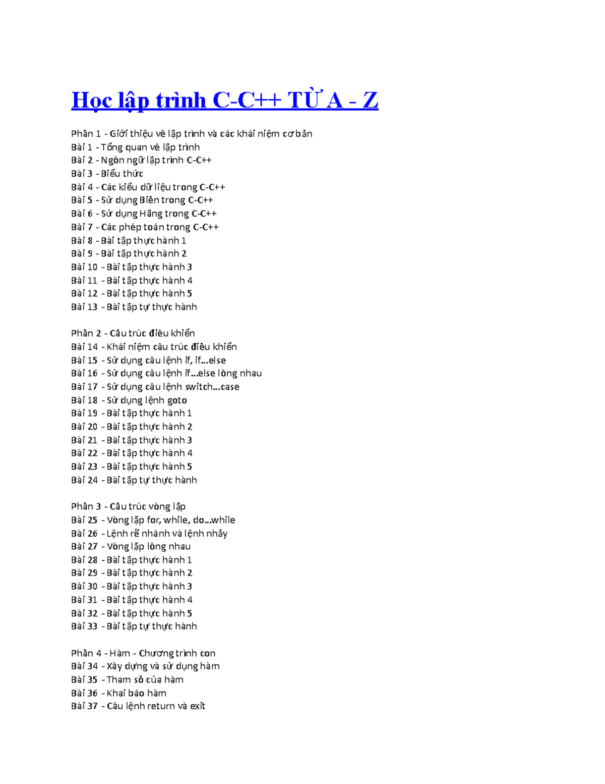 Học lập trình C-C++ TỪ A - Z - Học lập trình C-C++ TỪ A - Z Phầần 1 - Gi i thi u vềầ l p trình ...