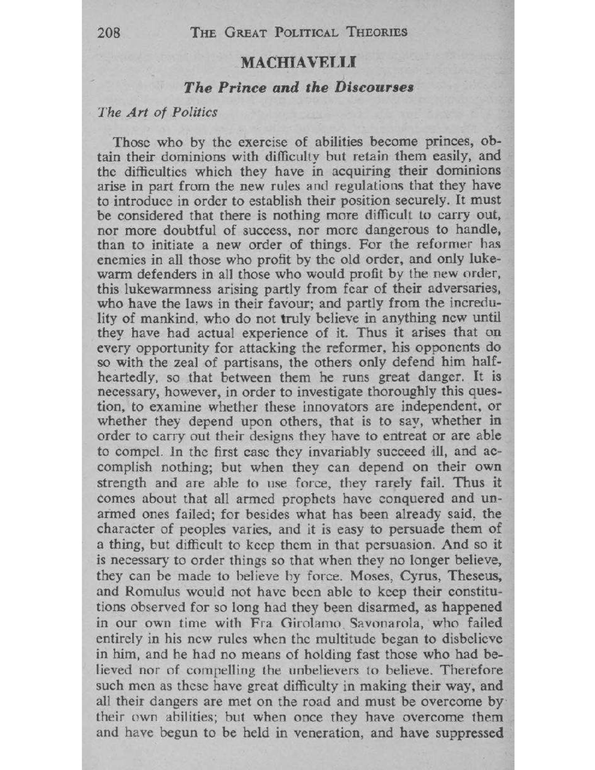 Political Theories: Machiavelli's Insights from The Prince (208) - Studocu