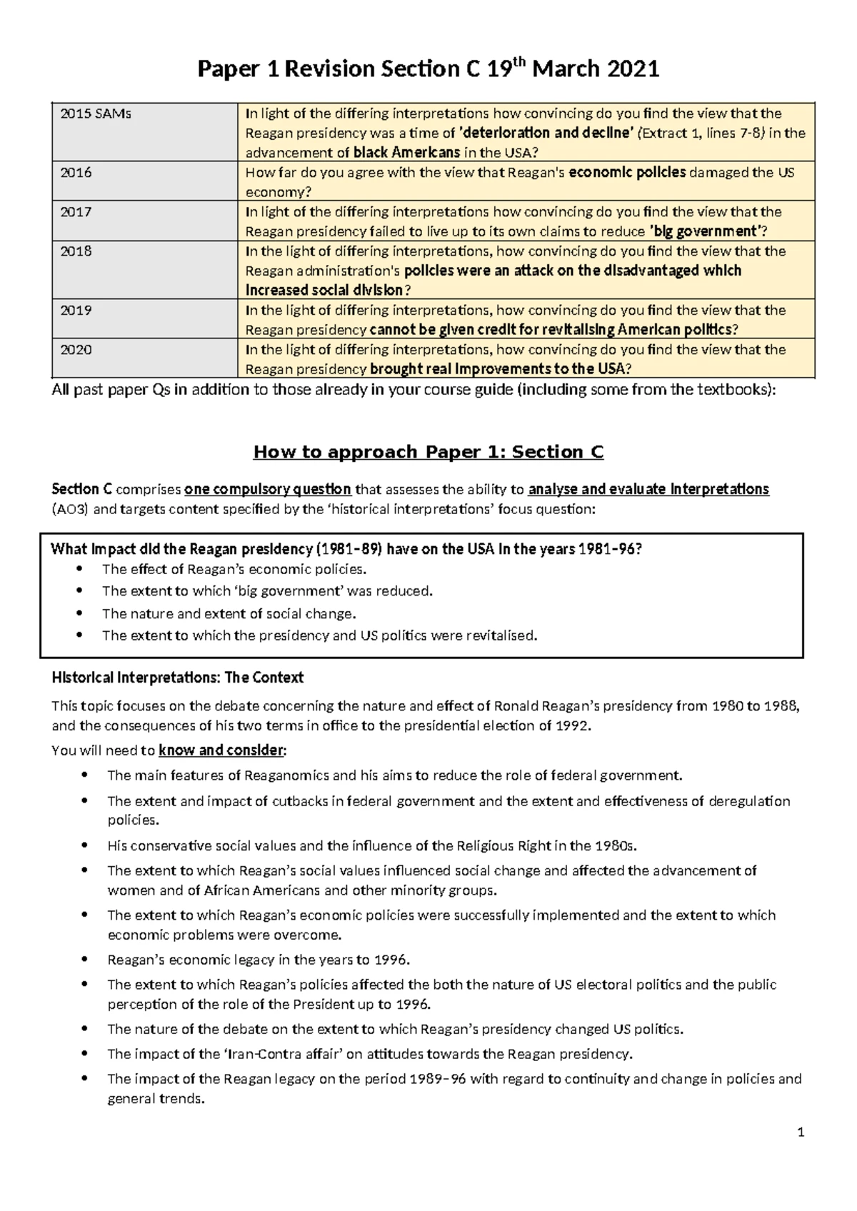 A Level History: Civil Rights in the USA - 30 Marker Essay Guide - Studocu