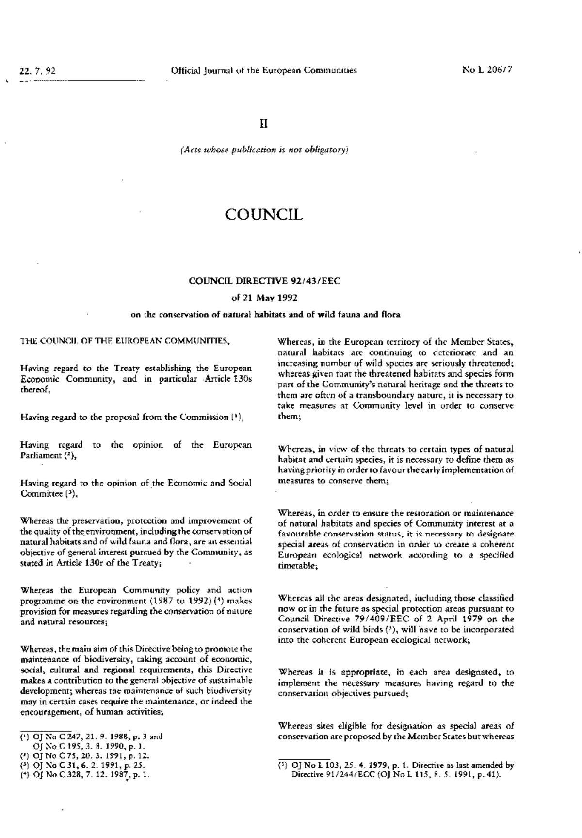 Directive 92-43-EEC - 92 \ OfficialJournaloftheEuropeanCommunities NoL ...