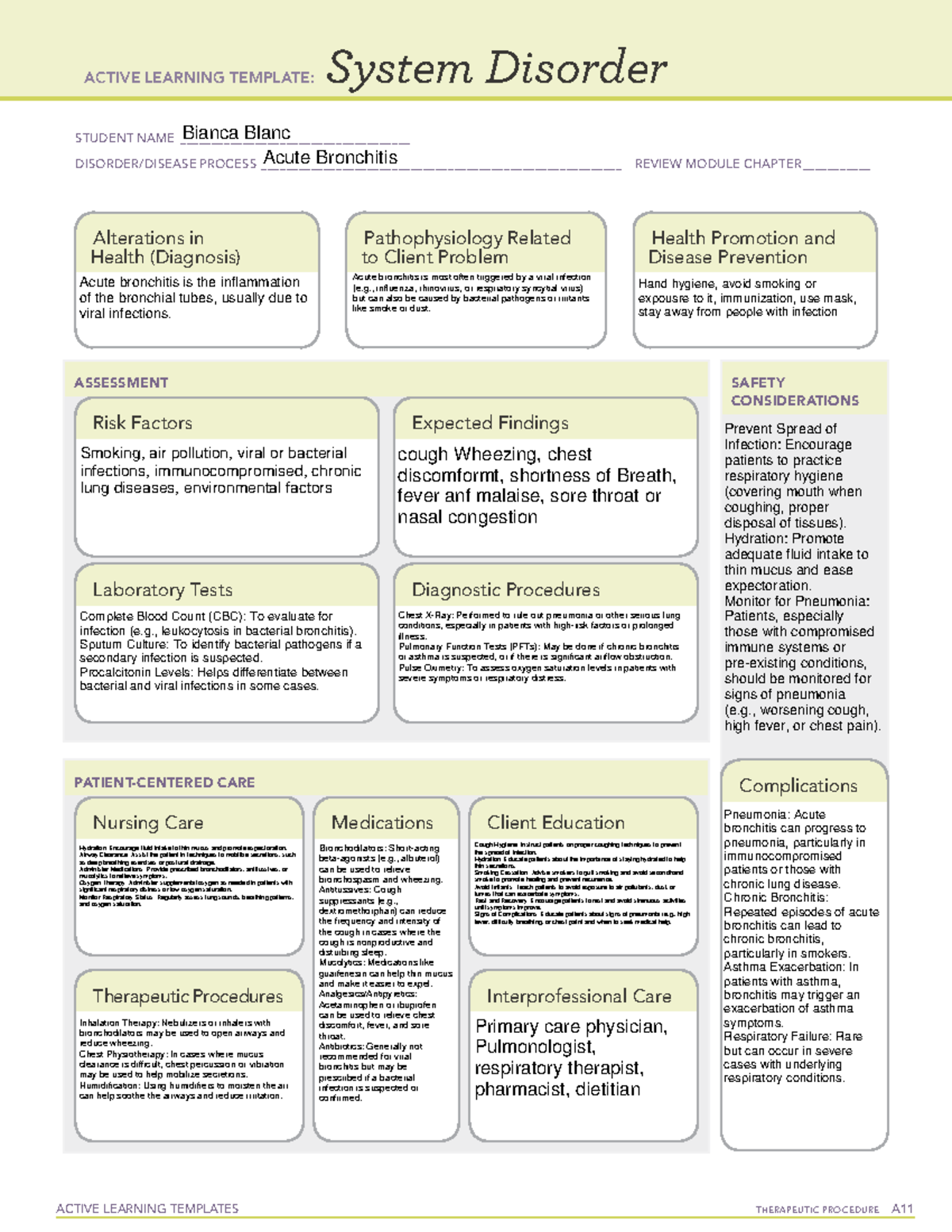 Active Learning Template: Acute Bronchitis Overview and Care Guidelines ...
