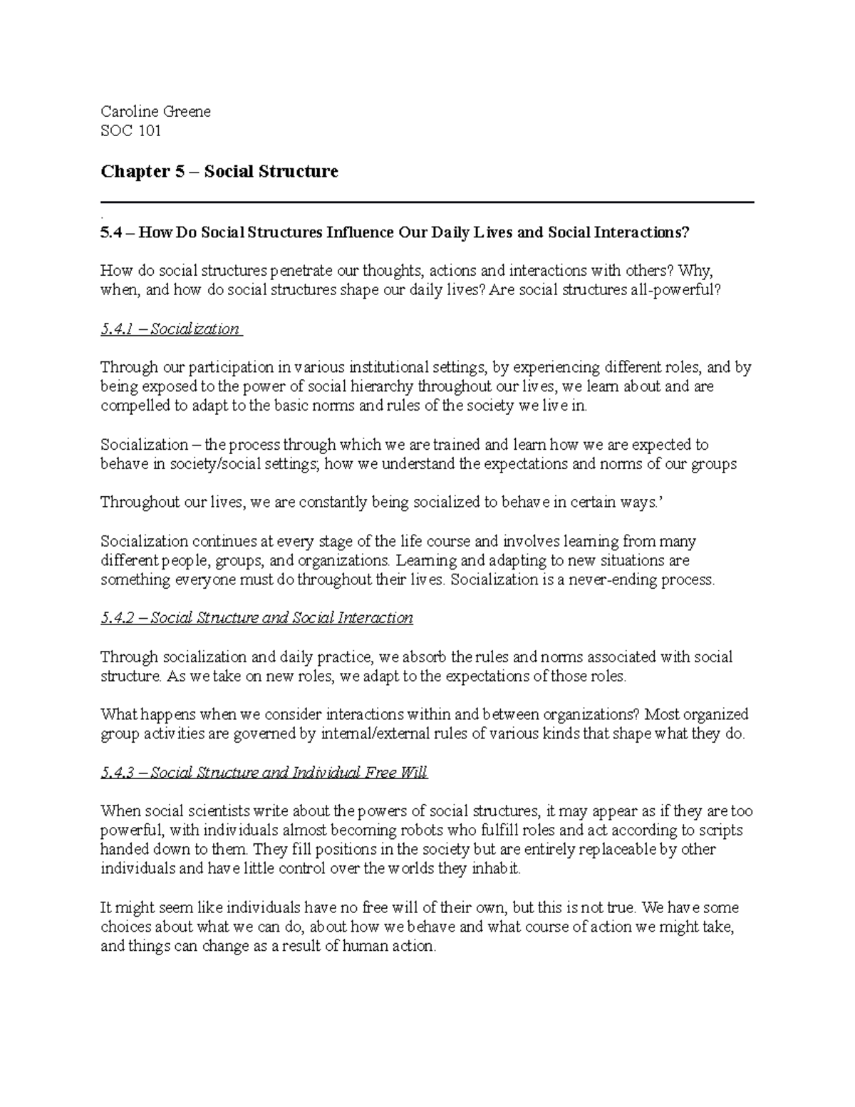 5.4 - The Impact of Social Structures on Daily Life in SOC 101 - Studocu