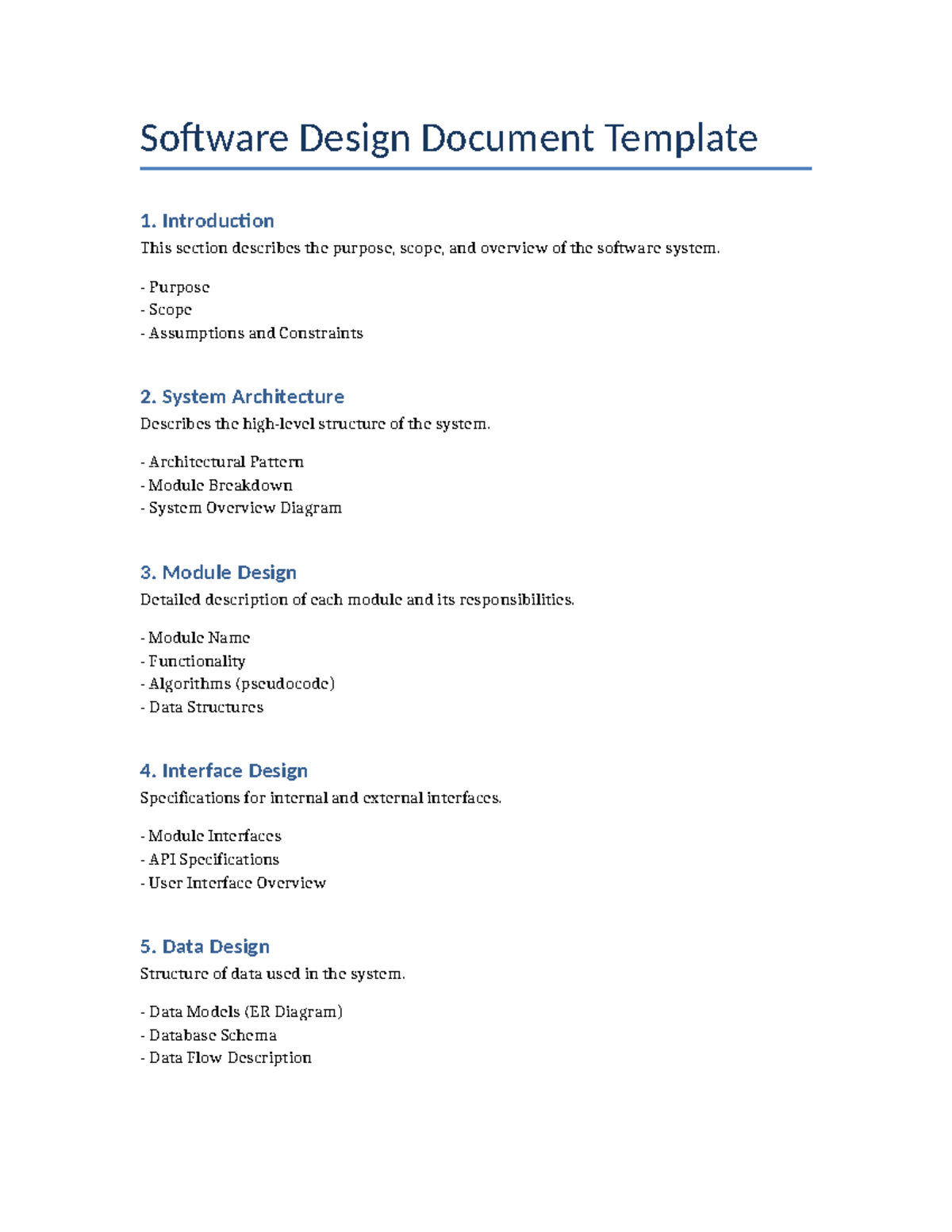 Software Design Document Template - Introduction This section describes ...