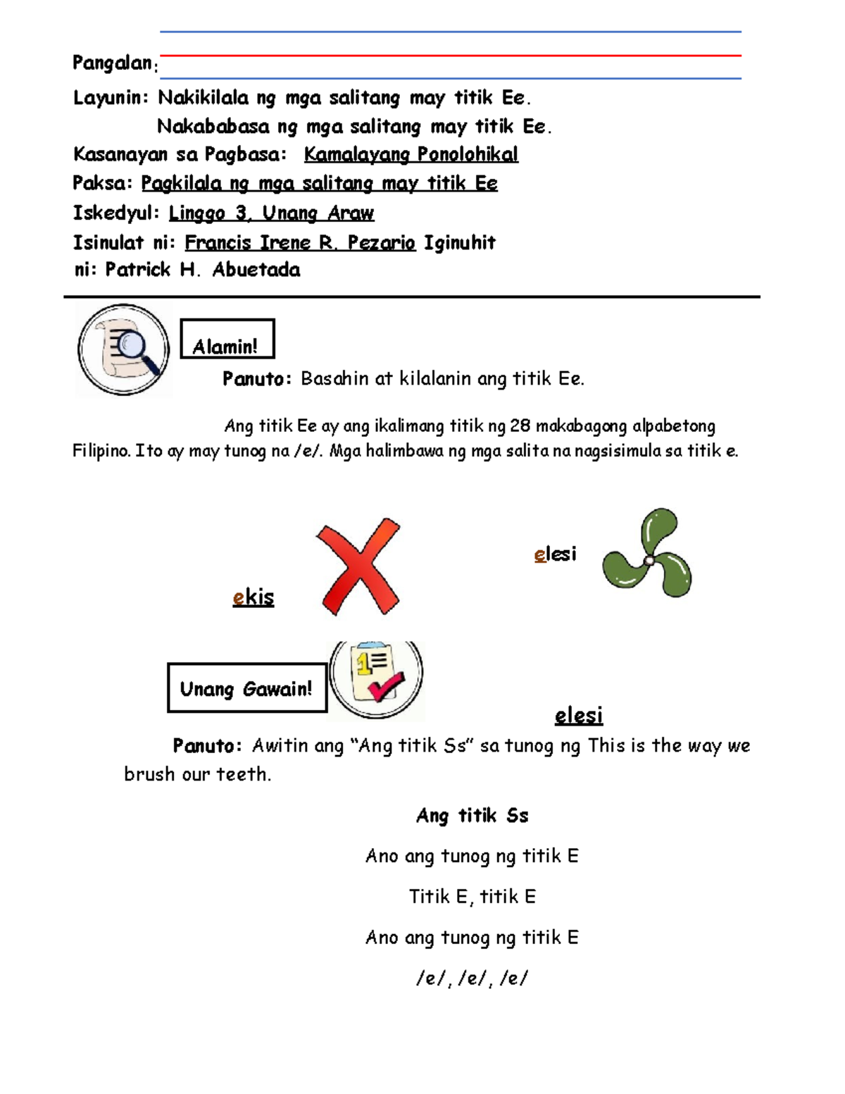 W3-Fil Reading Worksheet - Pangalan: Layunin: Nakikilala ng mga ...