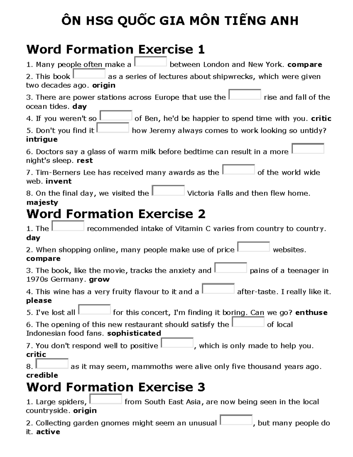 Word Formation Exercises for English Excellence - Final Exam 2023 - Studocu