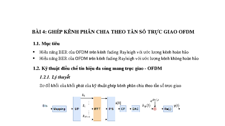 BÀI 4: HIỆU NĂNG BER CỦA OFDM TRÊN KÊNH FADING RAYLEIGH - Studocu