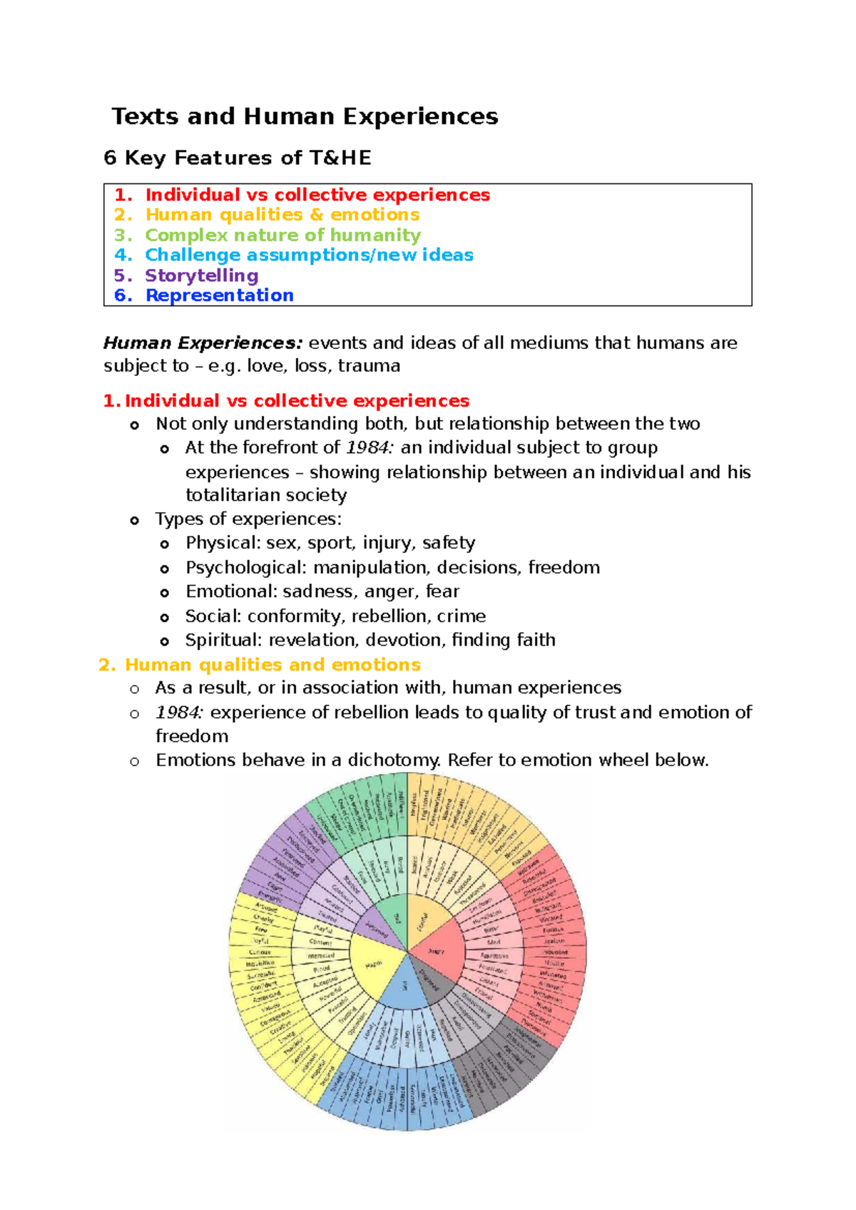 Texts and Human Experiences: Key Features in 1984 Analysis - Studocu
