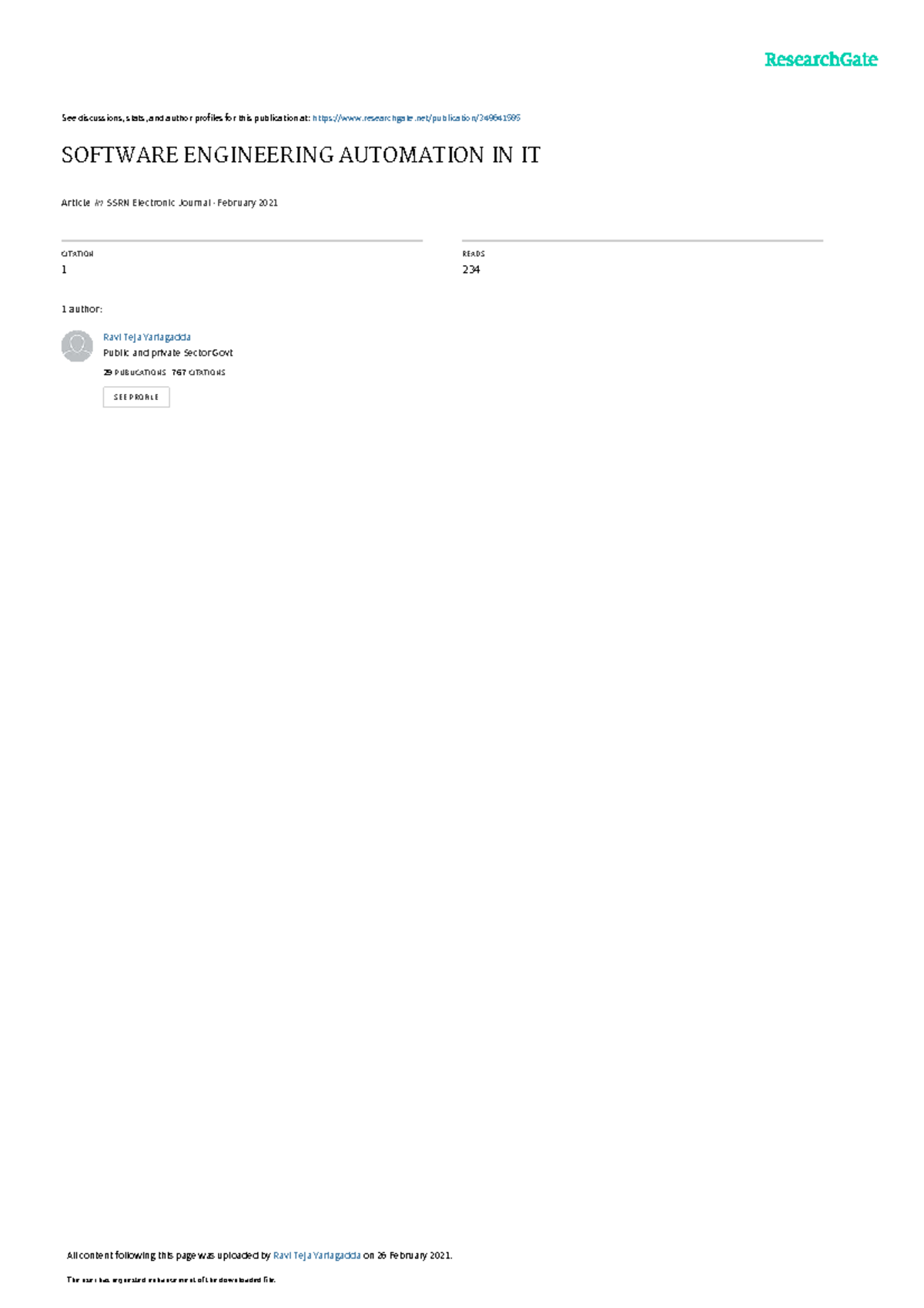 SOFTWARE ENGINEERING AUTOMATION IN IT: A Comprehensive Study (2021 ...