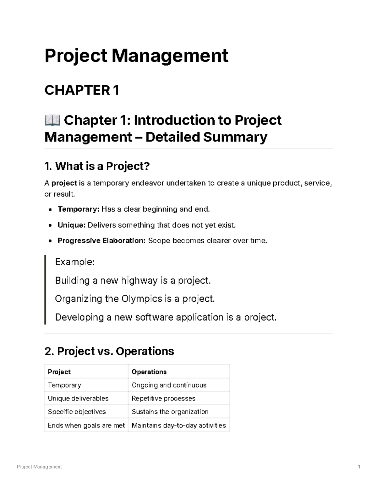 Project Management Notes Not Accurate - Project Management CHAPTER 1 📖 ...