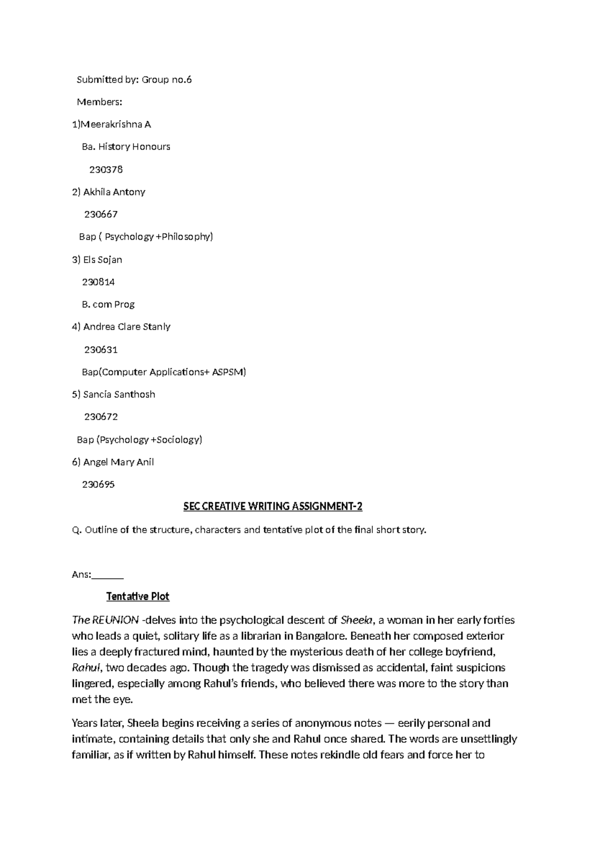 SEC Creative Writing Assignment 2: The Reunion - A Psychological Short ...