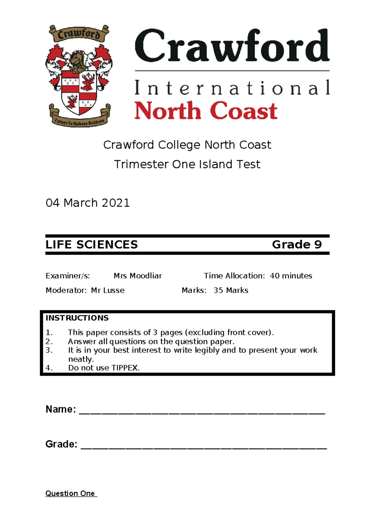 Grade 9 Island - lit notes - Crawford College North Coast Trimester One ...