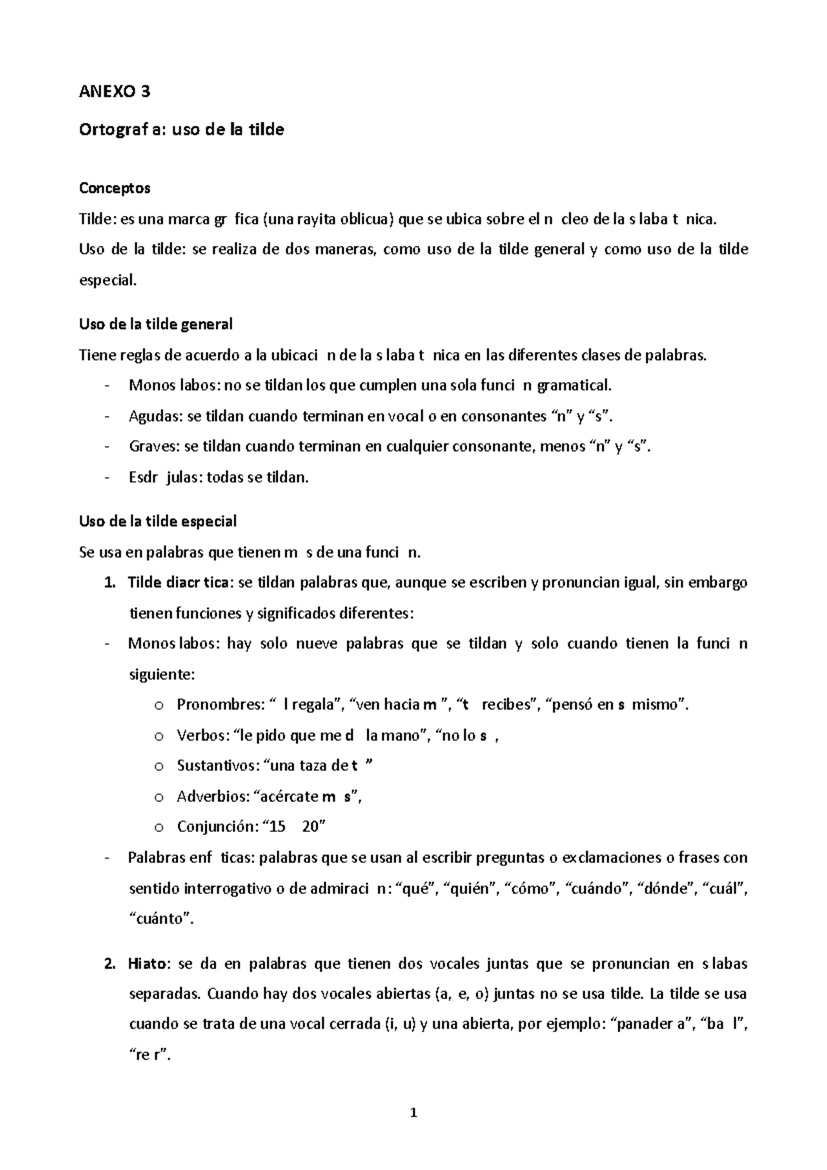 USO DE LA Tilde: Guía Didáctica sobre Ortografía y Acentuación - Studocu