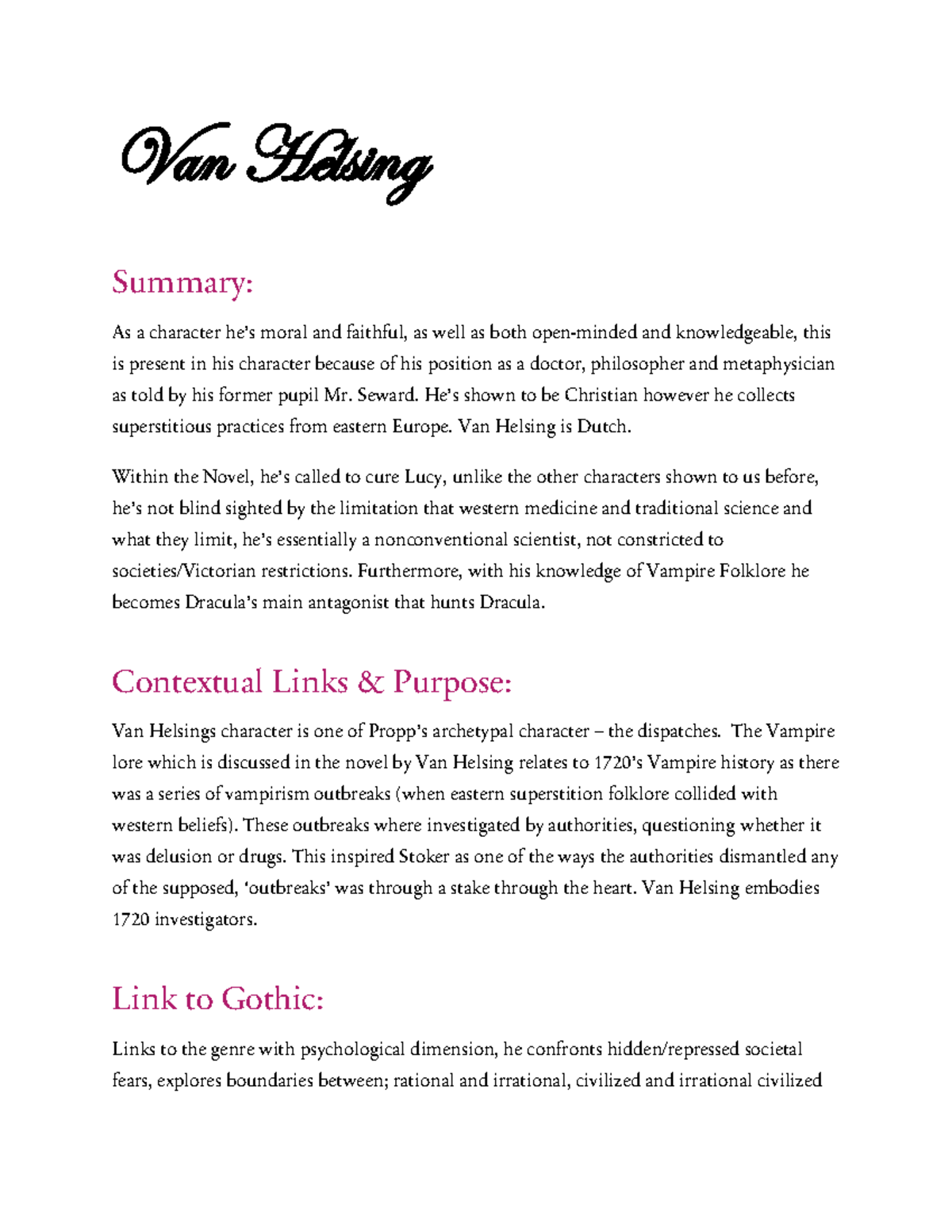 Van Helsing: The Intellectual Hero in Gothic Narrative Analysis - Studocu
