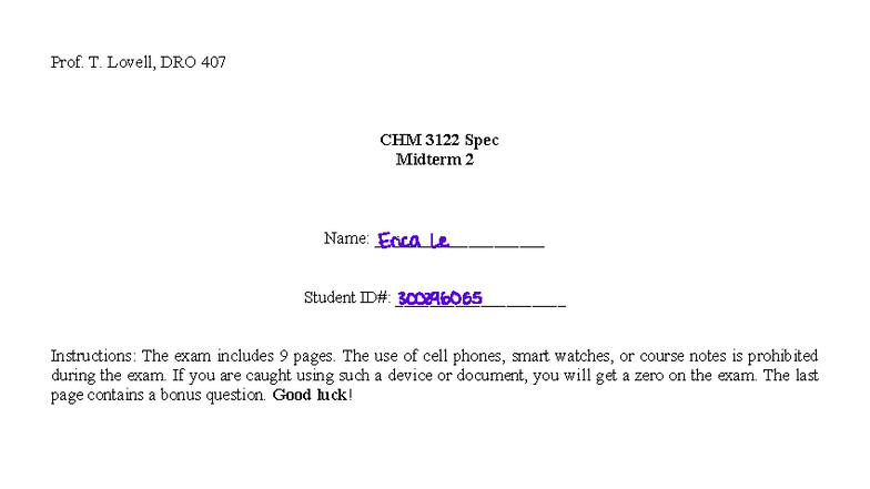 DRO 407 CHM 3122 Spec Midterm 2 Practice Exam Notes - Studocu