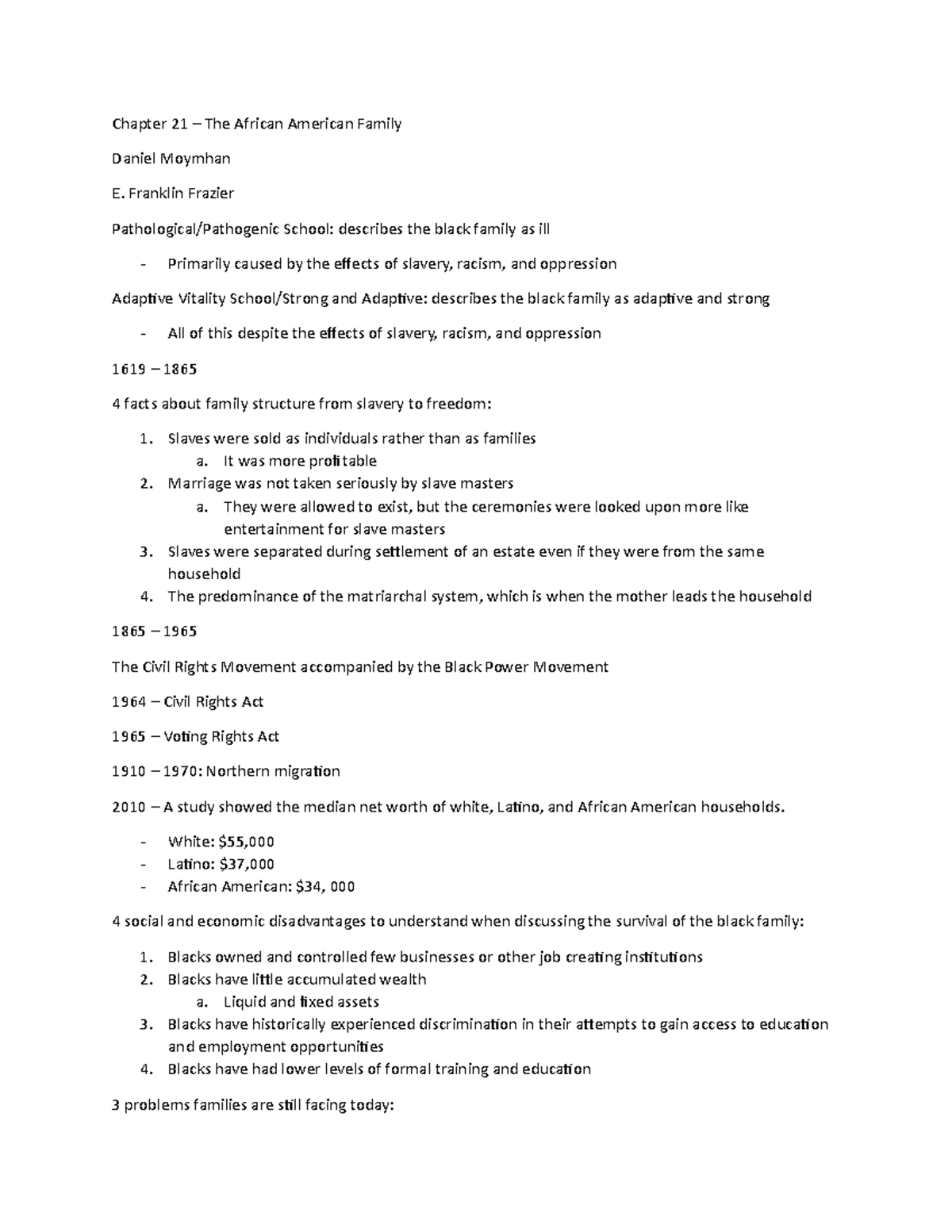 AFRI 113 Chapter 21 Notes - Chapter 21 – The African American Family ...