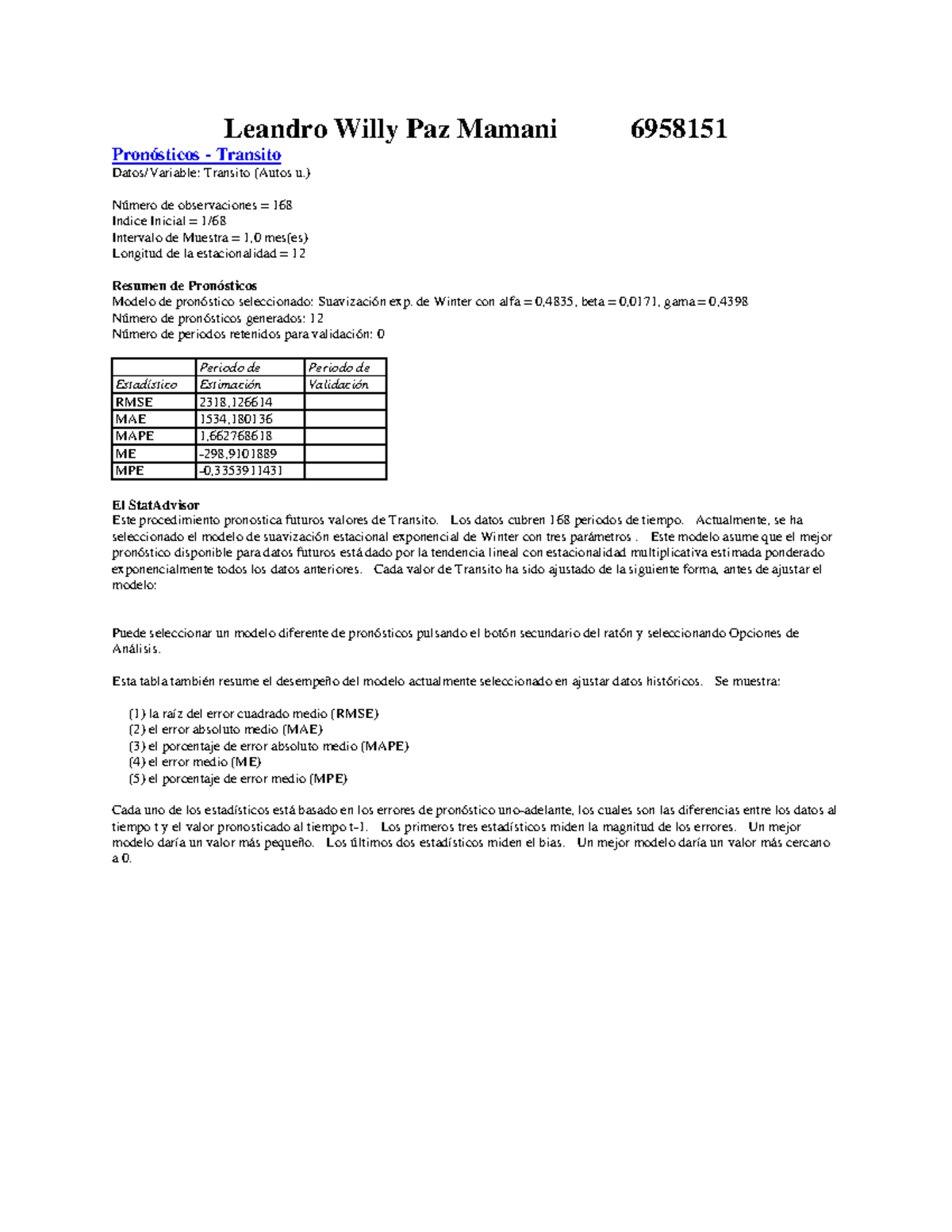 Proyeccion Holt. Winters Willy Paz - Leandro Willy Paz Mamani 6958151 ...