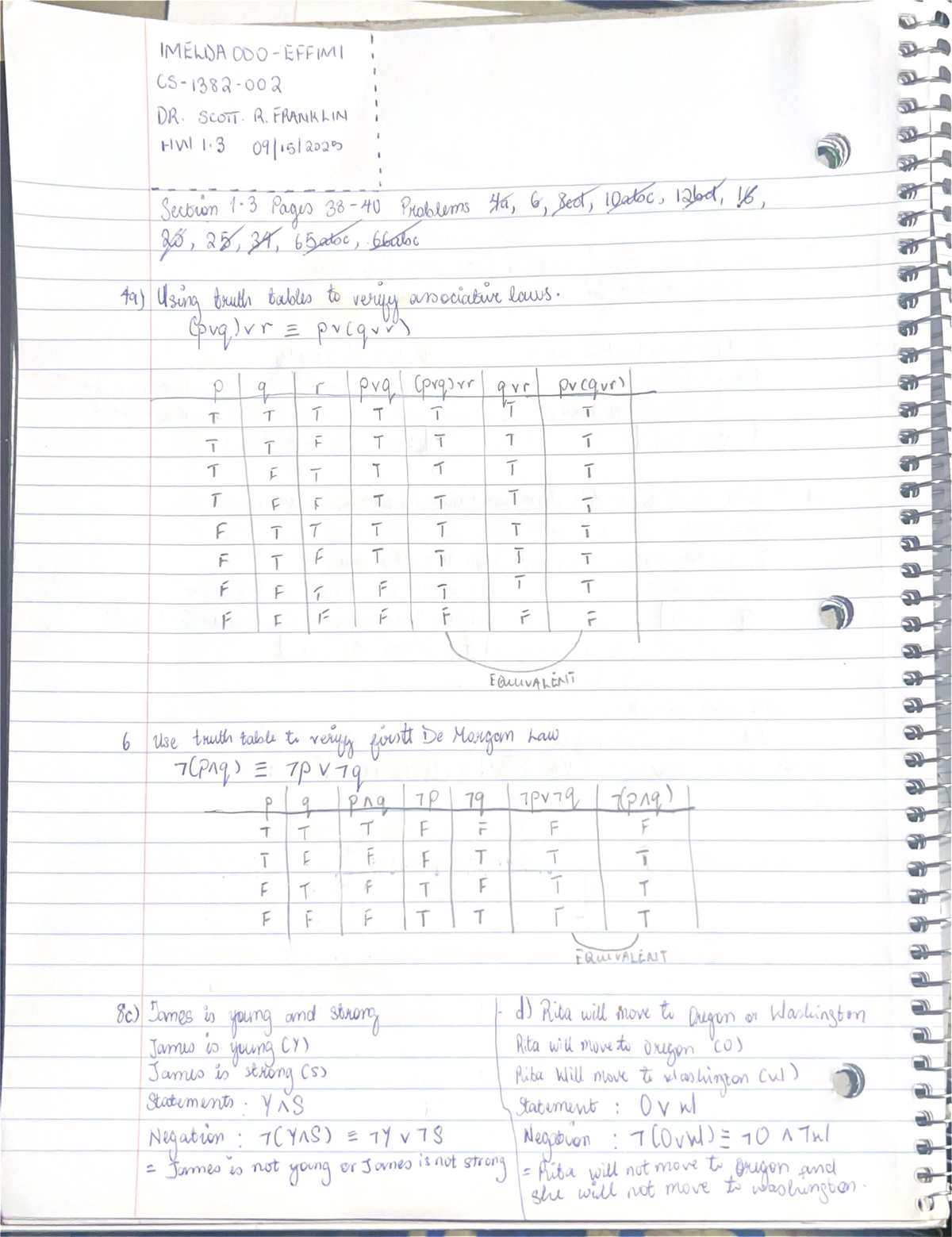 Discrete Math HW 1: Truth Tables & Logical Equivalences - Studocu