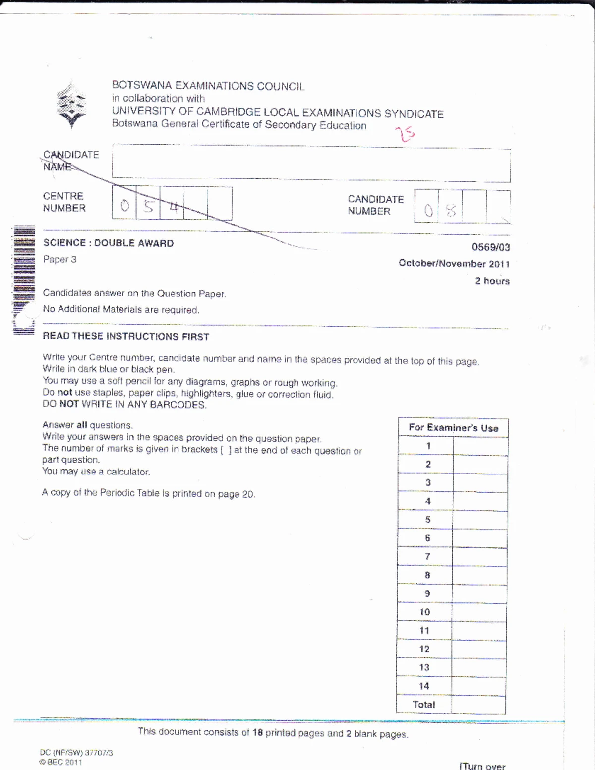 2023 BEC SCIENCE DOUBLE AWARD Paper 3 Theory Examination Guide - Studocu