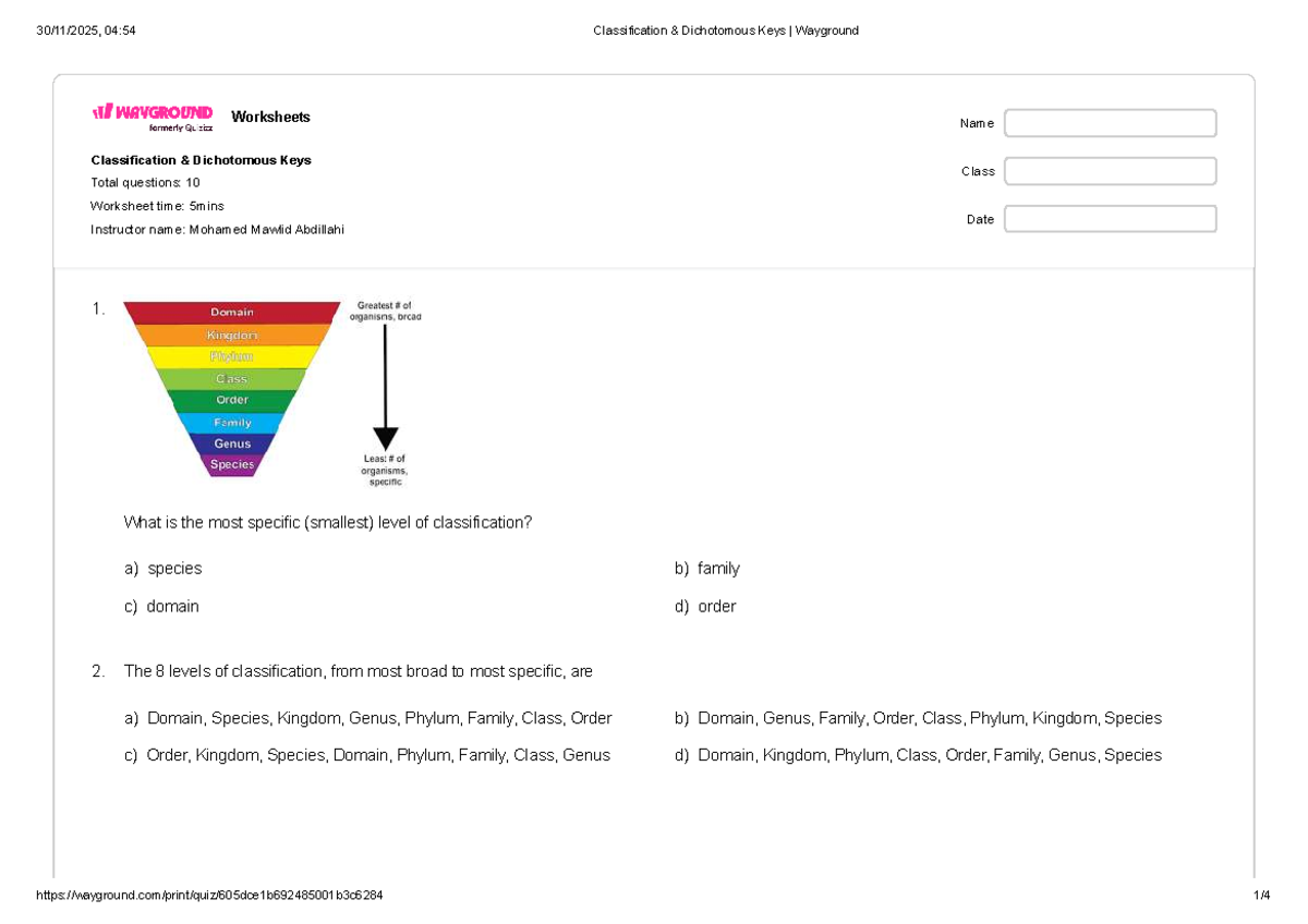 04:54 Classification & Dichotomous Keys Worksheet - Studocu