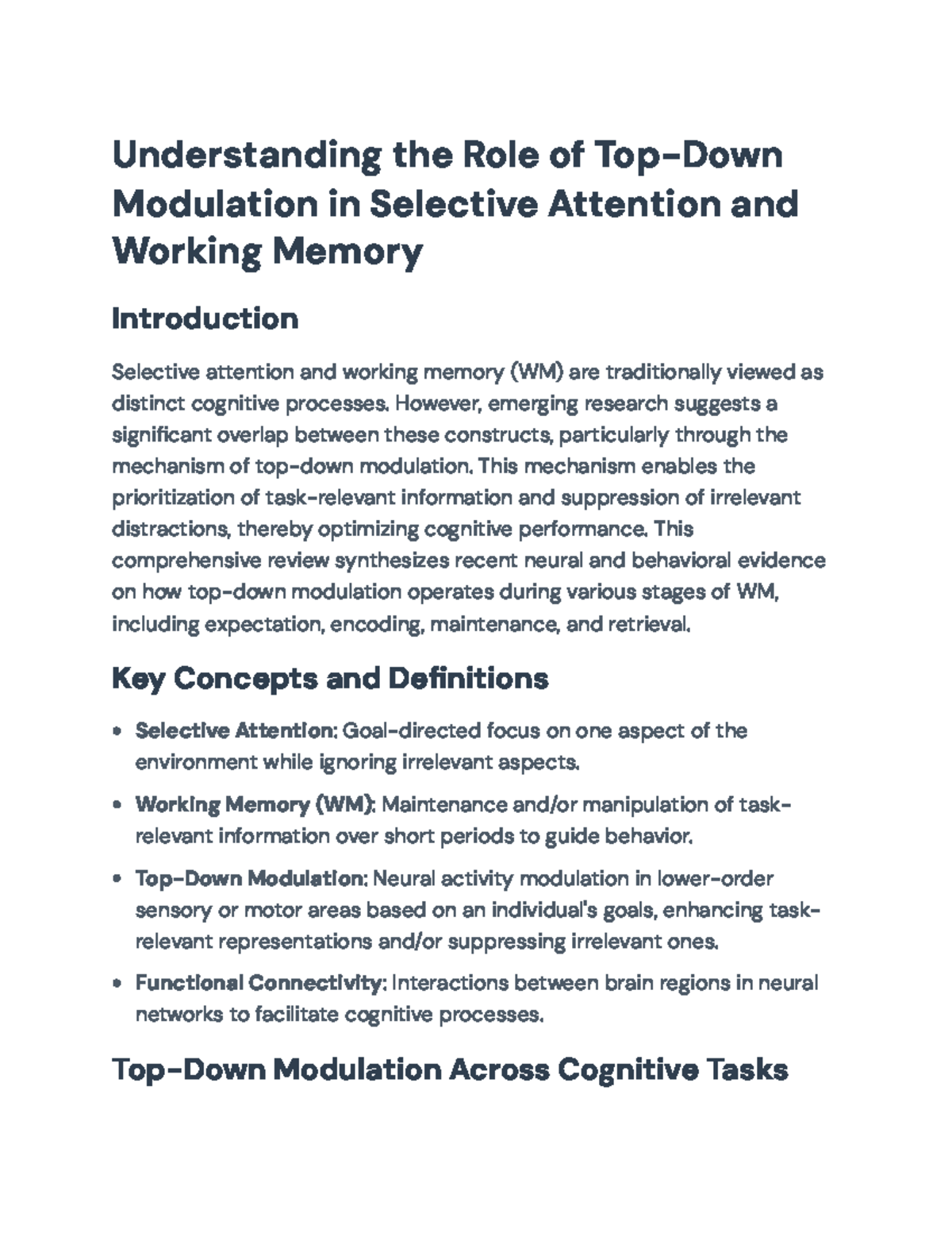 Understanding Top-Down Modulation in Selective Attention & WM ...