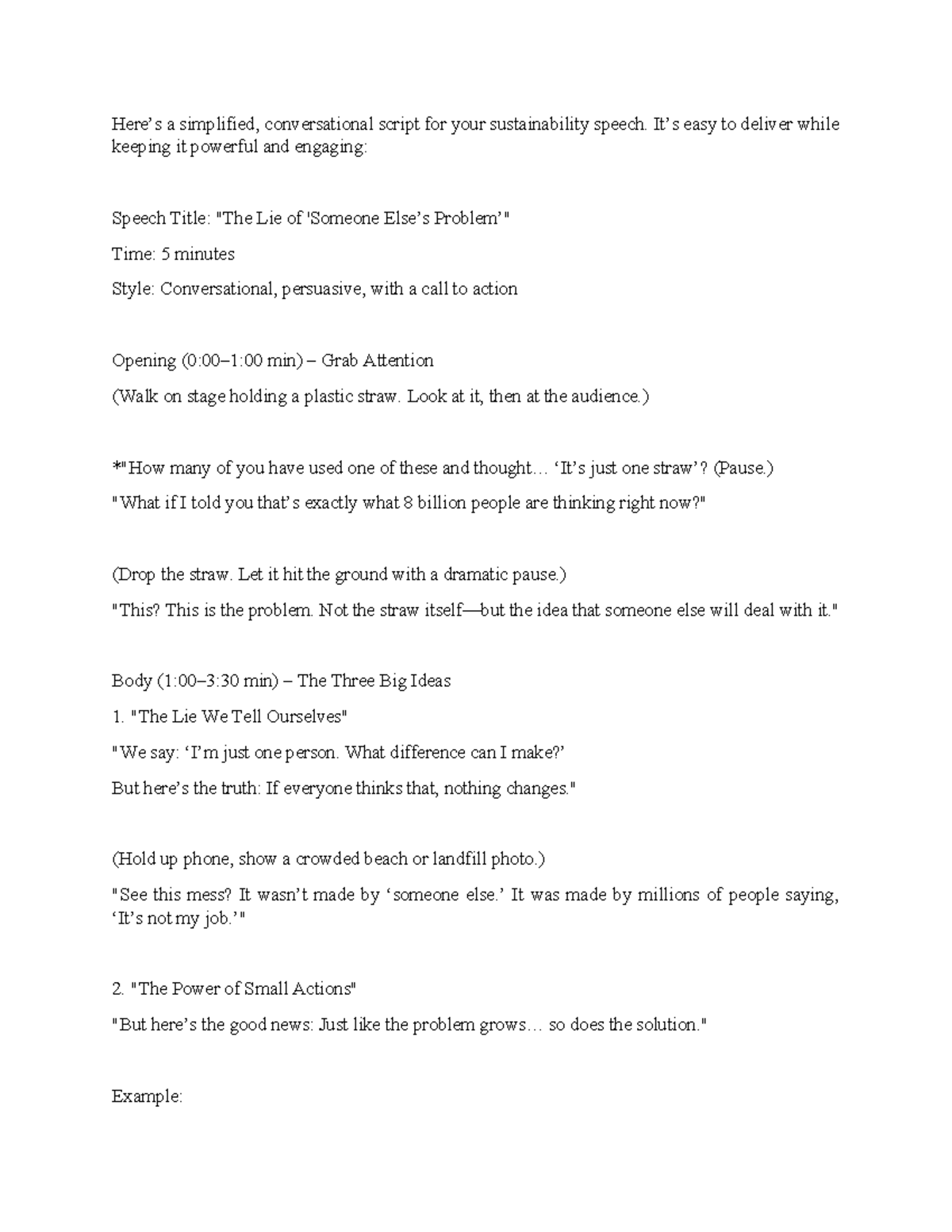 SUS 101: Engaging Sustainability Speech Script - "Lie of Time" - Studocu