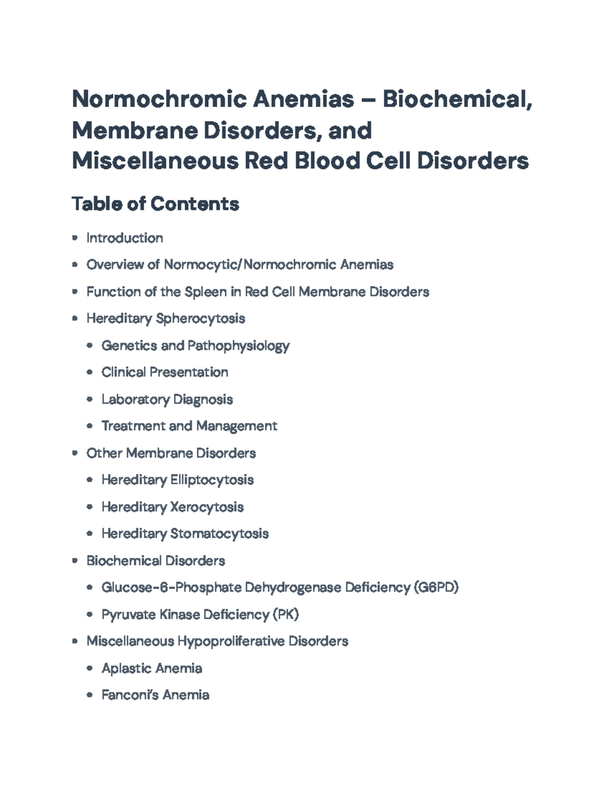 Normochromic Anemia Overview: Membrane & Biochemical Disorders ...