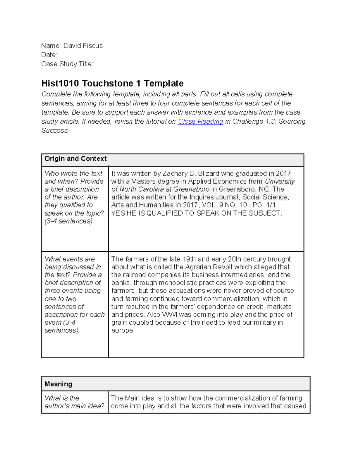 Touchstone 1 Template - coursework - Name: David Fiscus Date: Case ...