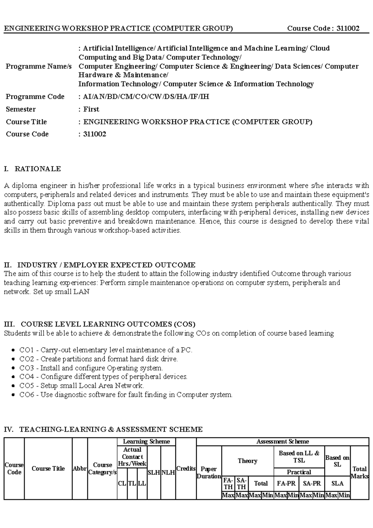 Engineering Workshop Practice (Computer Group) - 311002 Guide - Studocu