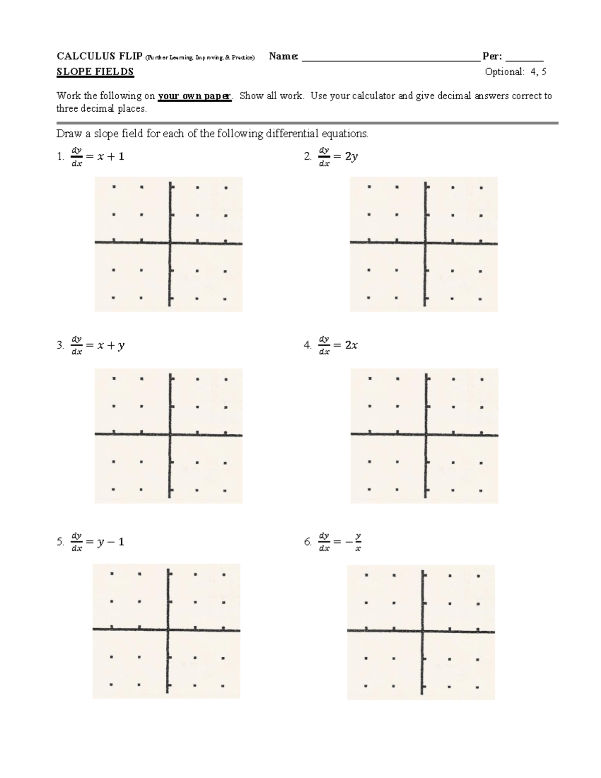 CALC 101 Slope Fields FLIP: Practice & Solutions Guide - Studocu