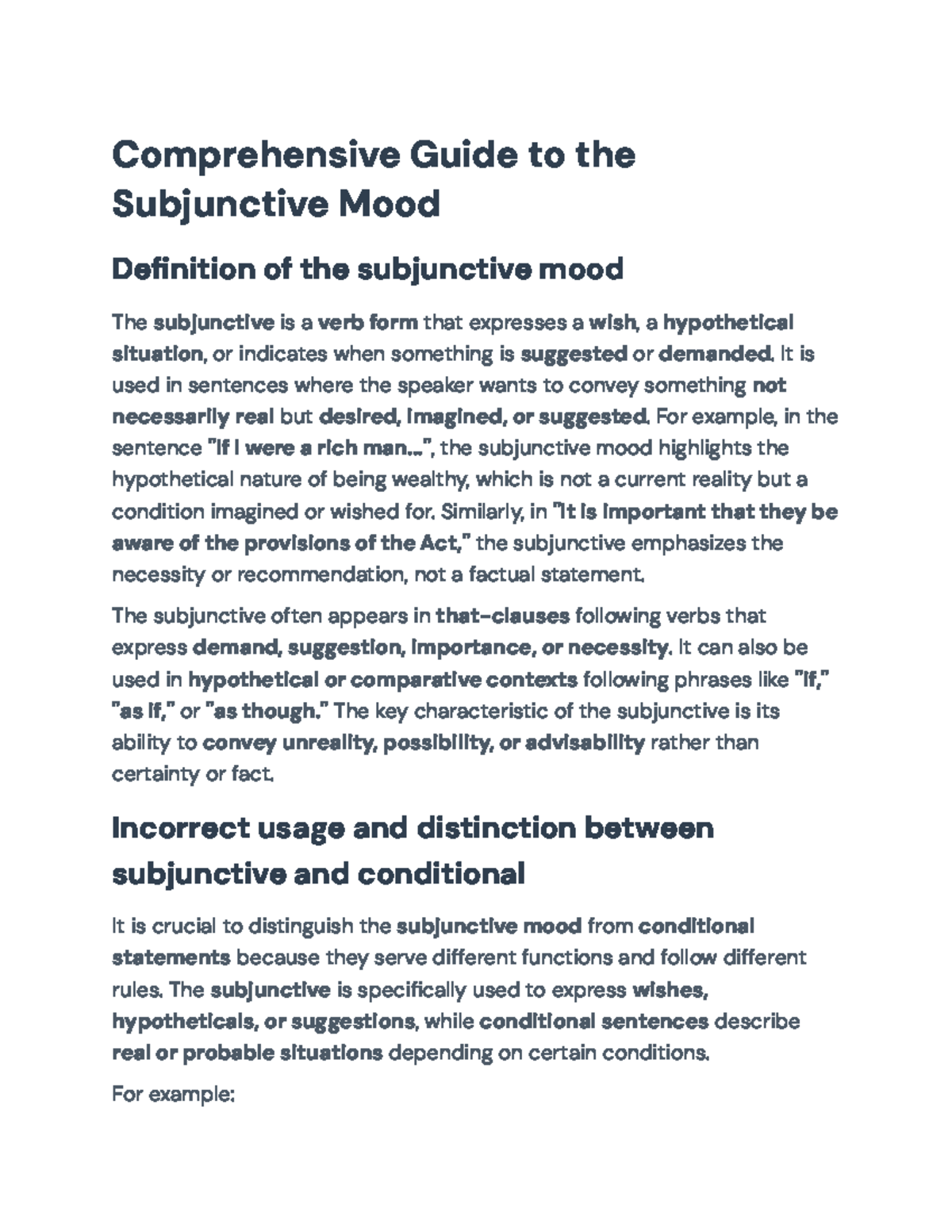 Comprehensive Guide to the Subjunctive Mood: Concepts & Usage - Studocu