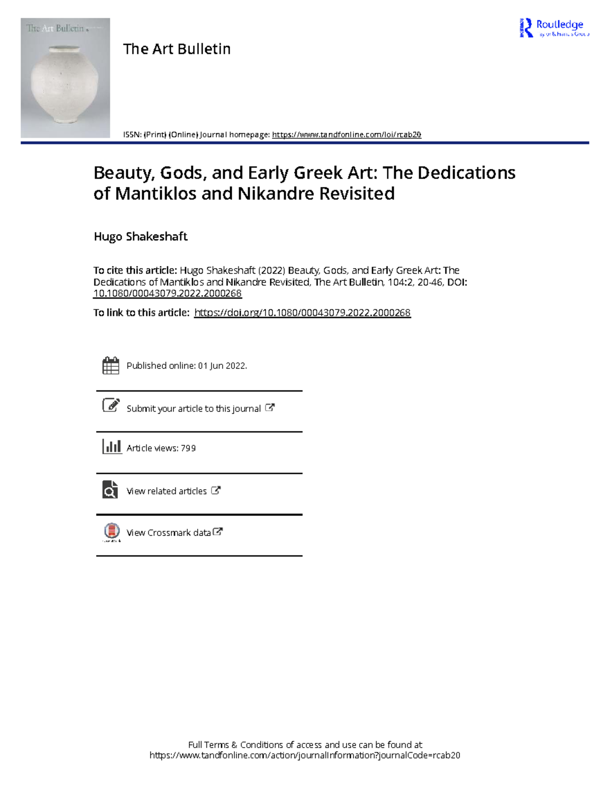Beauty, Gods, and Early Greek Art: The Mantiklos & Nikandre Offerings ...