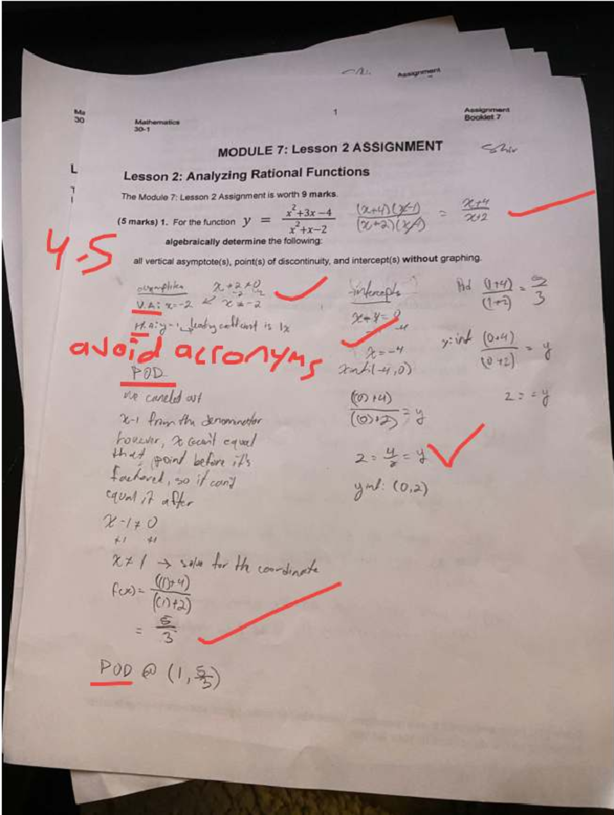 Math 30 Module 7: Lesson 2 Assignment on Rational Functions - Studocu