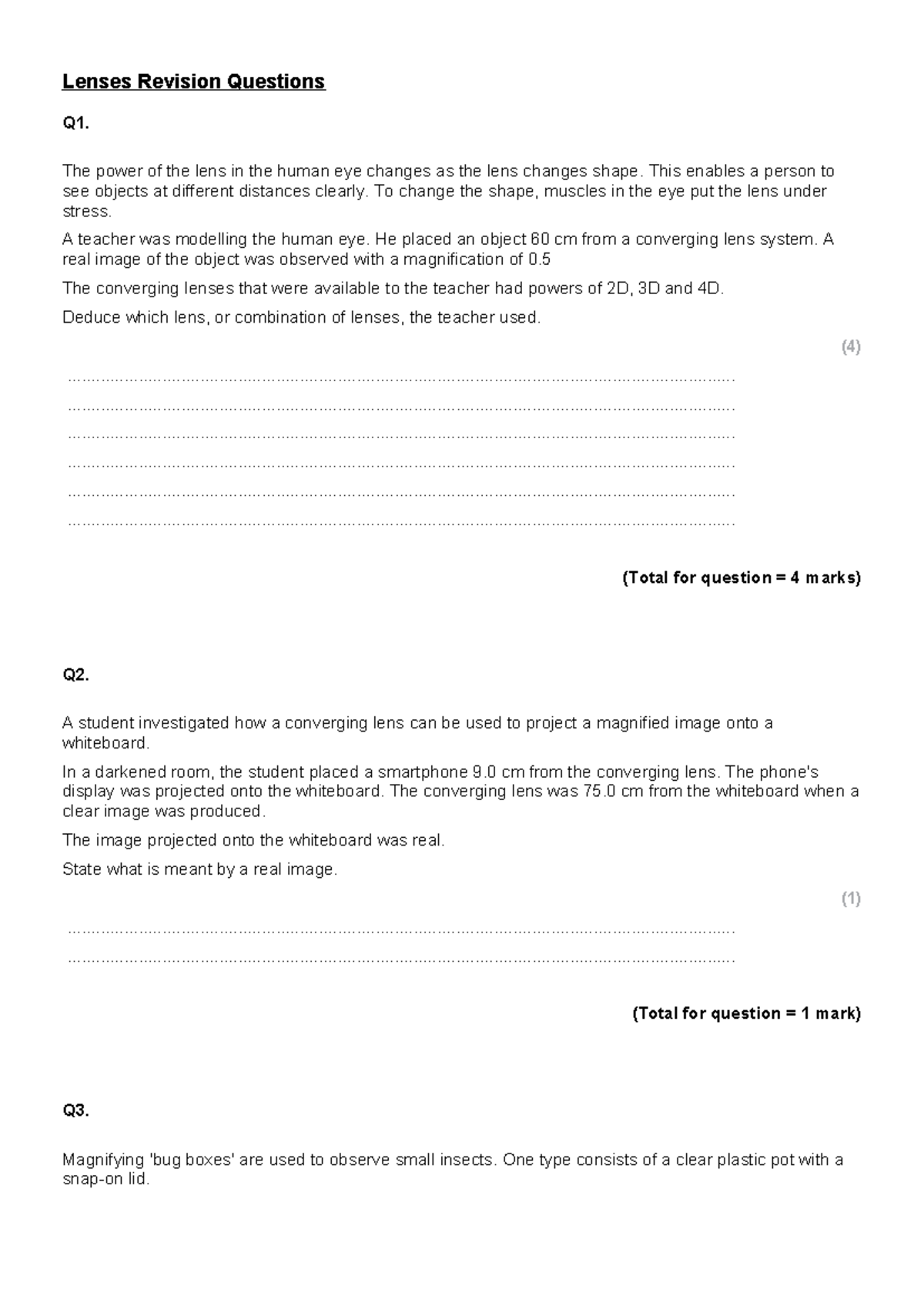 Lenses Revision Questions - PHYS 214 Final Exam - Studocu