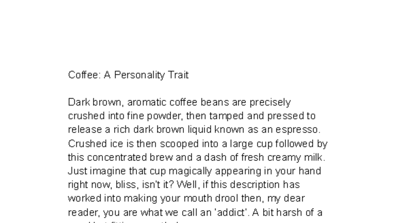 Coffee: A Personality Trait and Its Impact on Students - Studocu