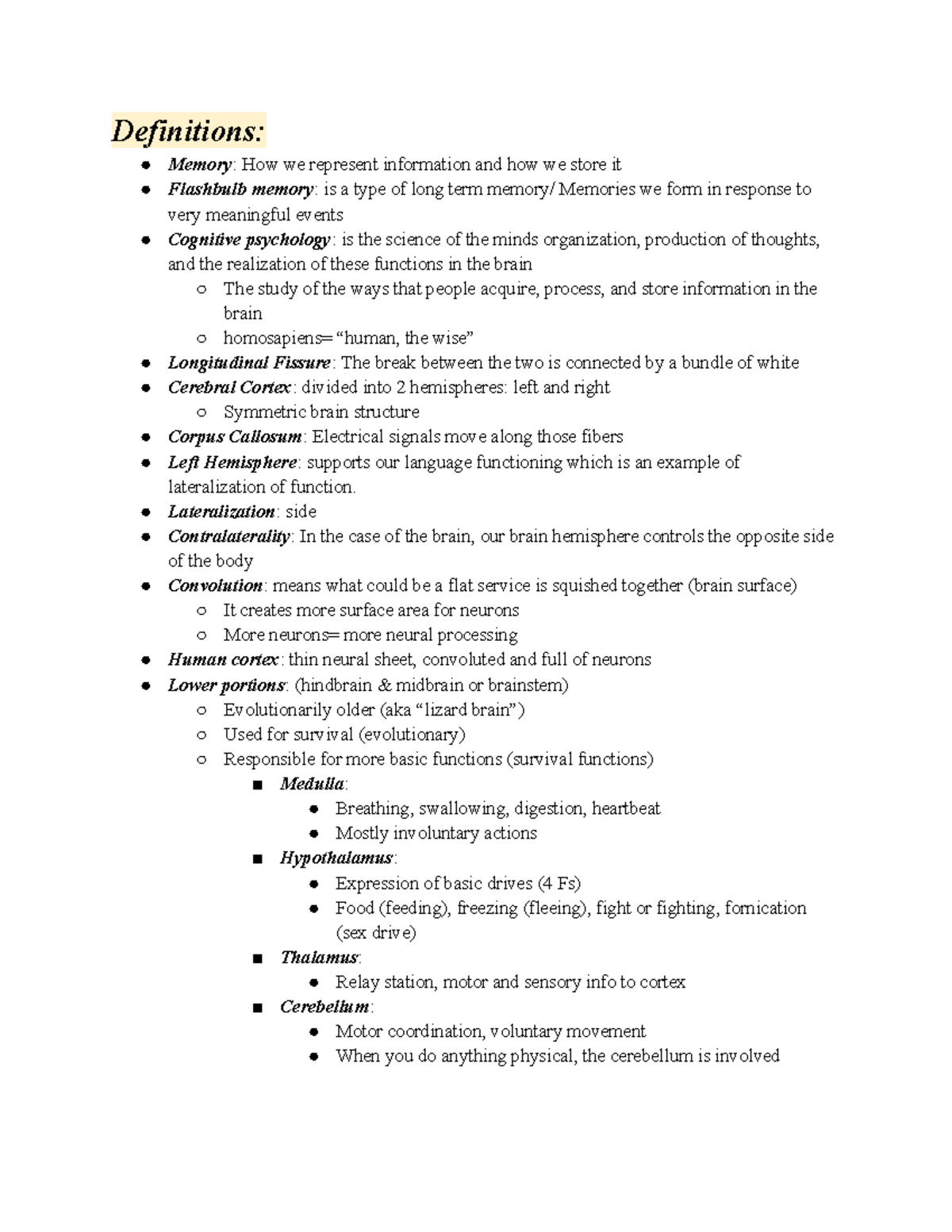 Cognitive Neuroscience: Brain Structures & Functions Overview (PSY 101) - Studocu