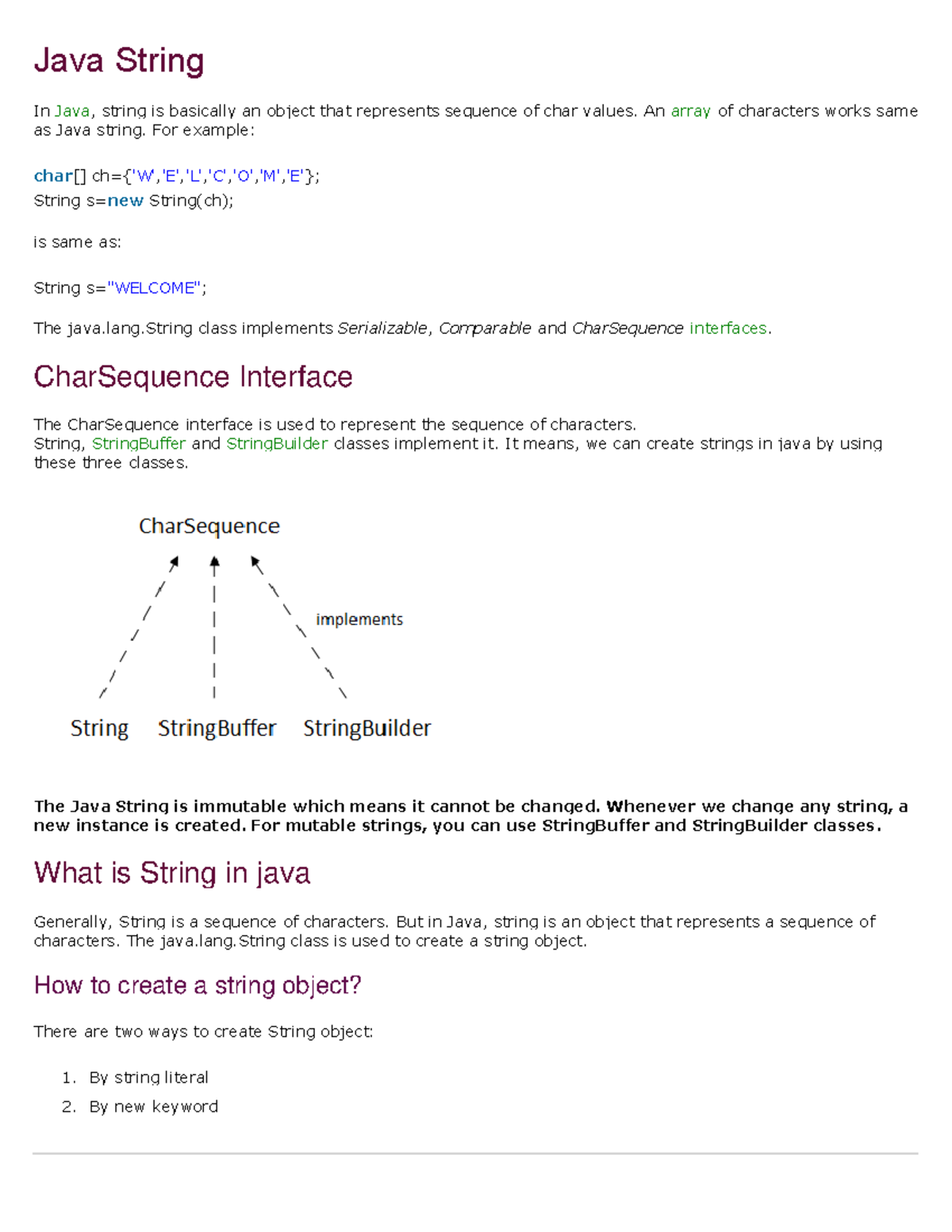 Java String - Java String In Java, string is basically an object that represents sequence of ...