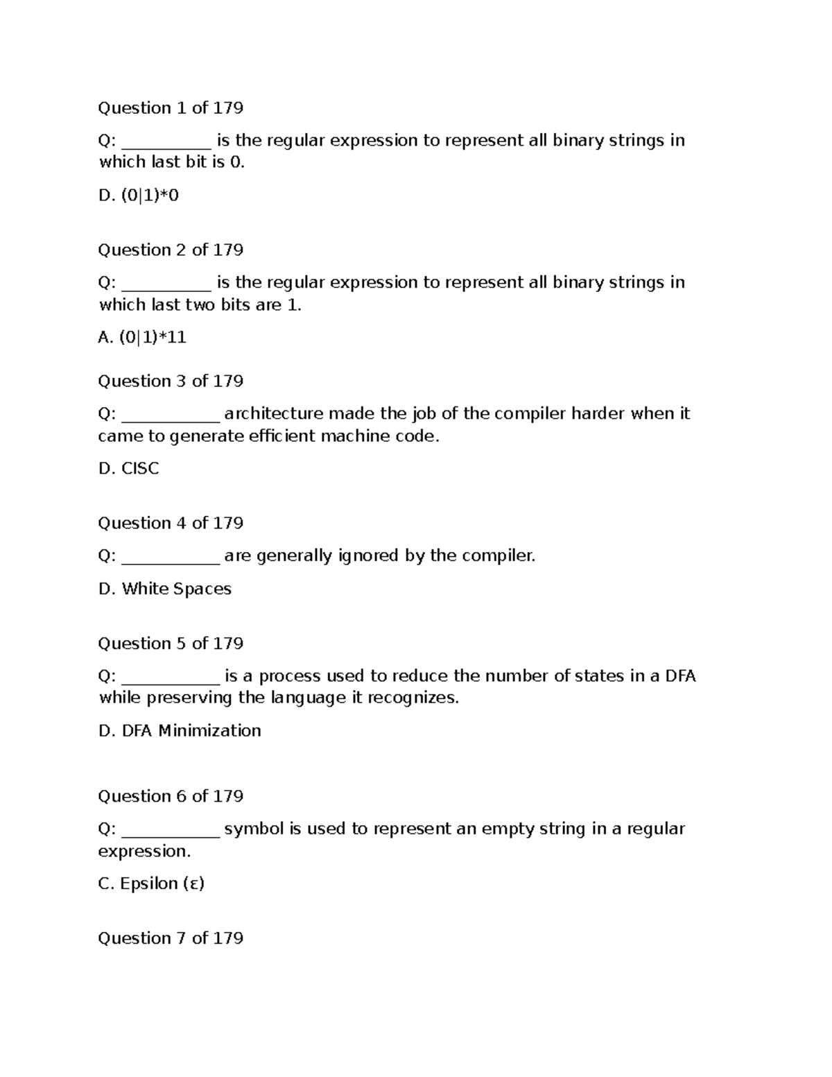CS606 Midterm Important MCQs - Compiler Design & Regular Expressions ...