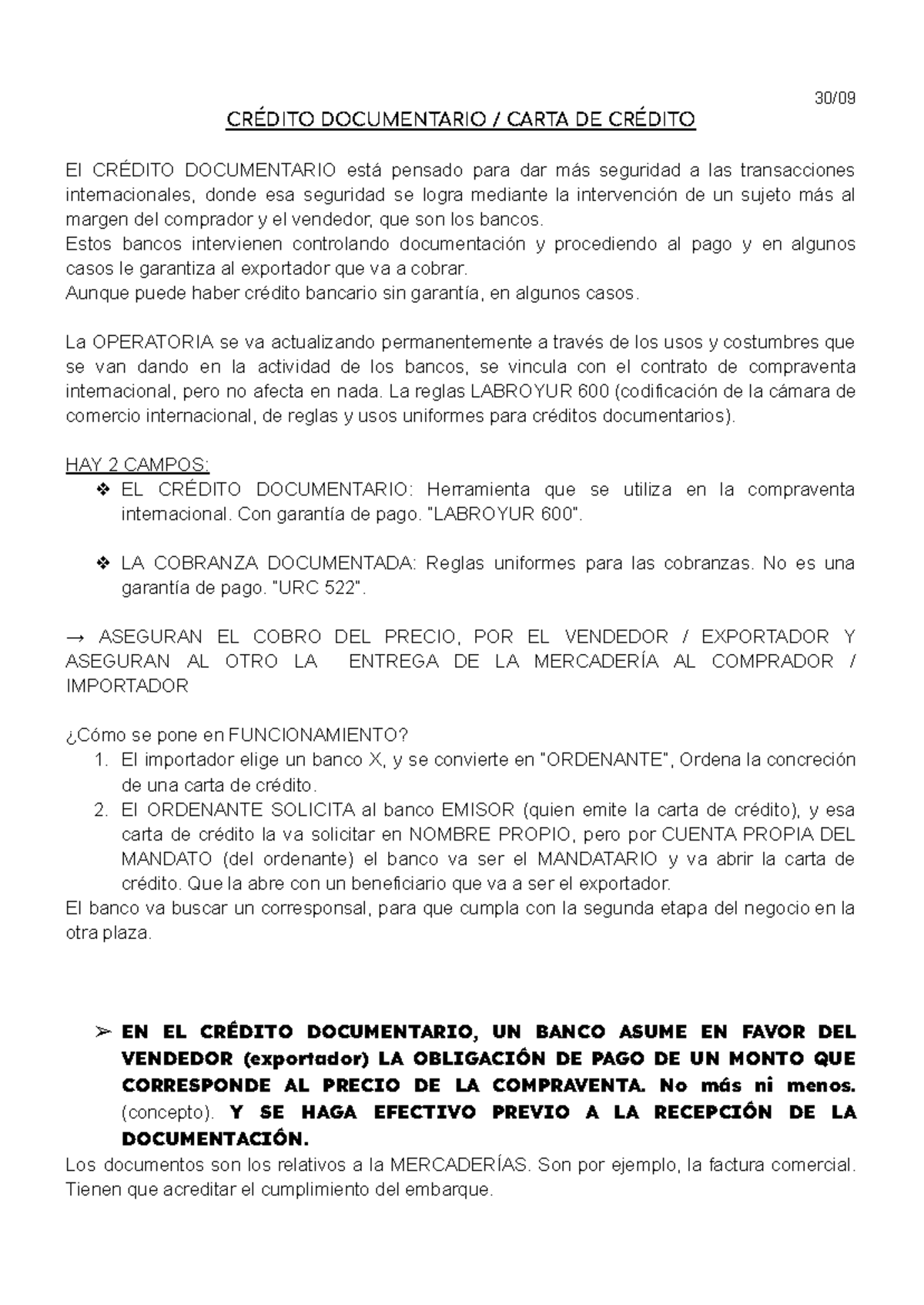 CRÉDITO DOCUMENTARIO Y COBRANZA DOCUMENTADA: Apuntes 1er Parcial - Studocu