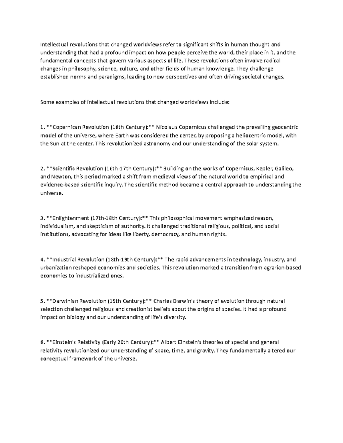 Intellectual Revolutions Shaping Worldviews: Key Transformations in ...